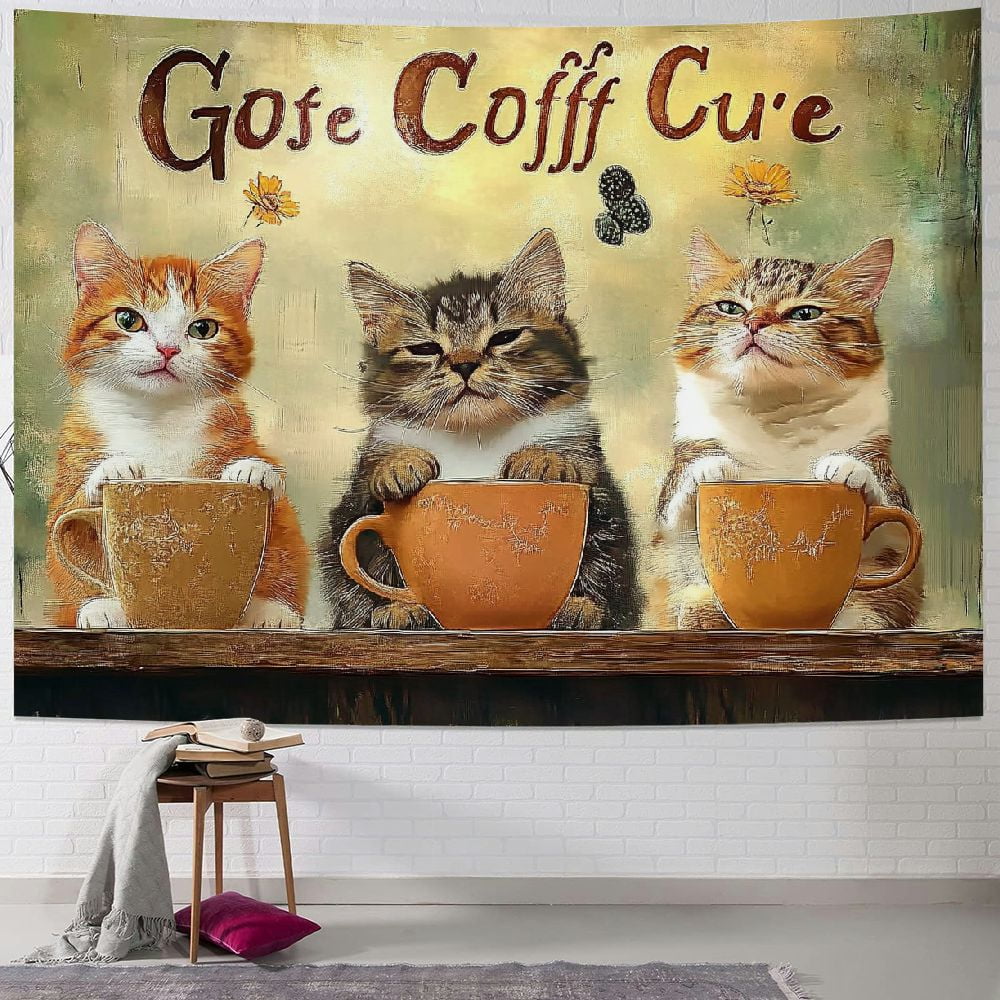 Palnkart Cute Cat Tapestry Wall Hanging Unique Style Graphic Tapestries ...