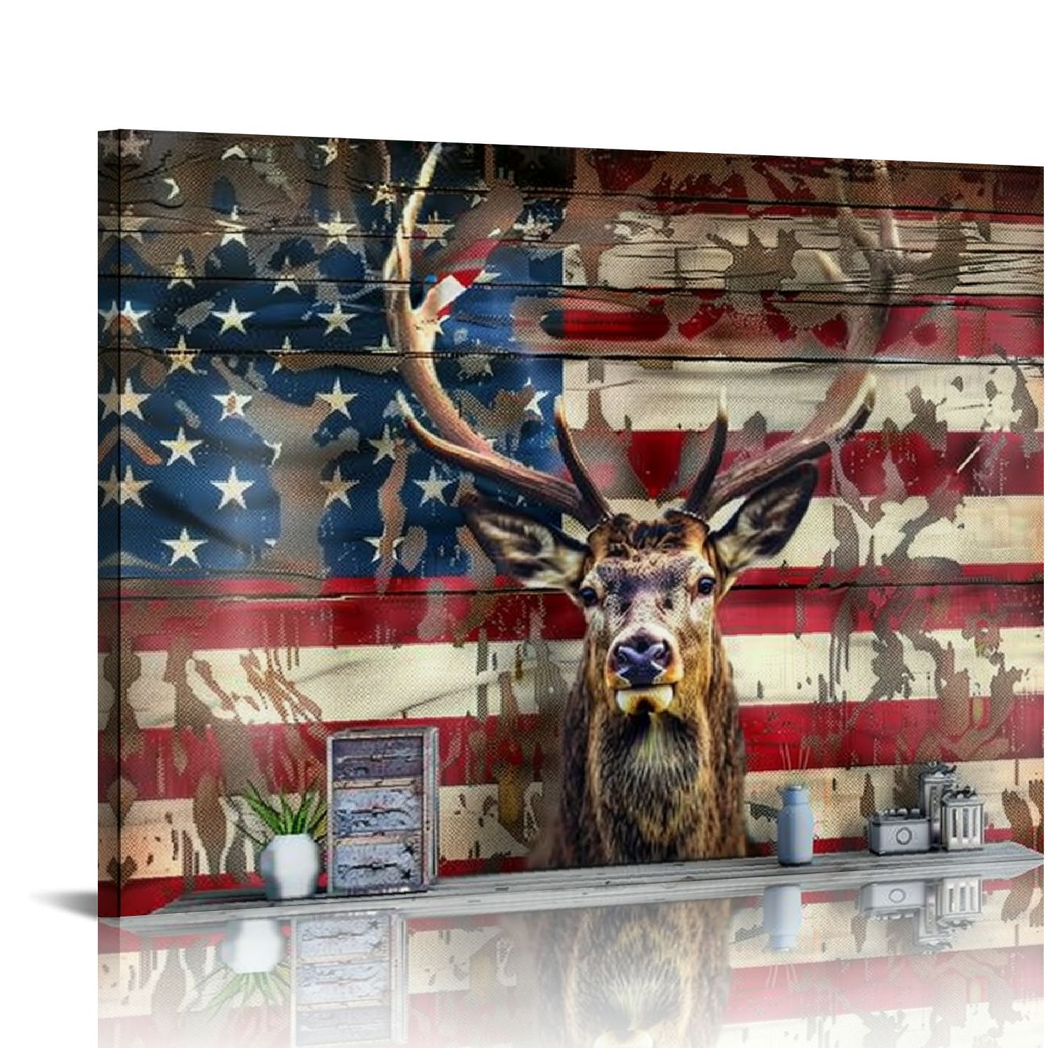 Palnkart Deer Head Antlers Flag Background Fine Art Aesthetic Poster ...