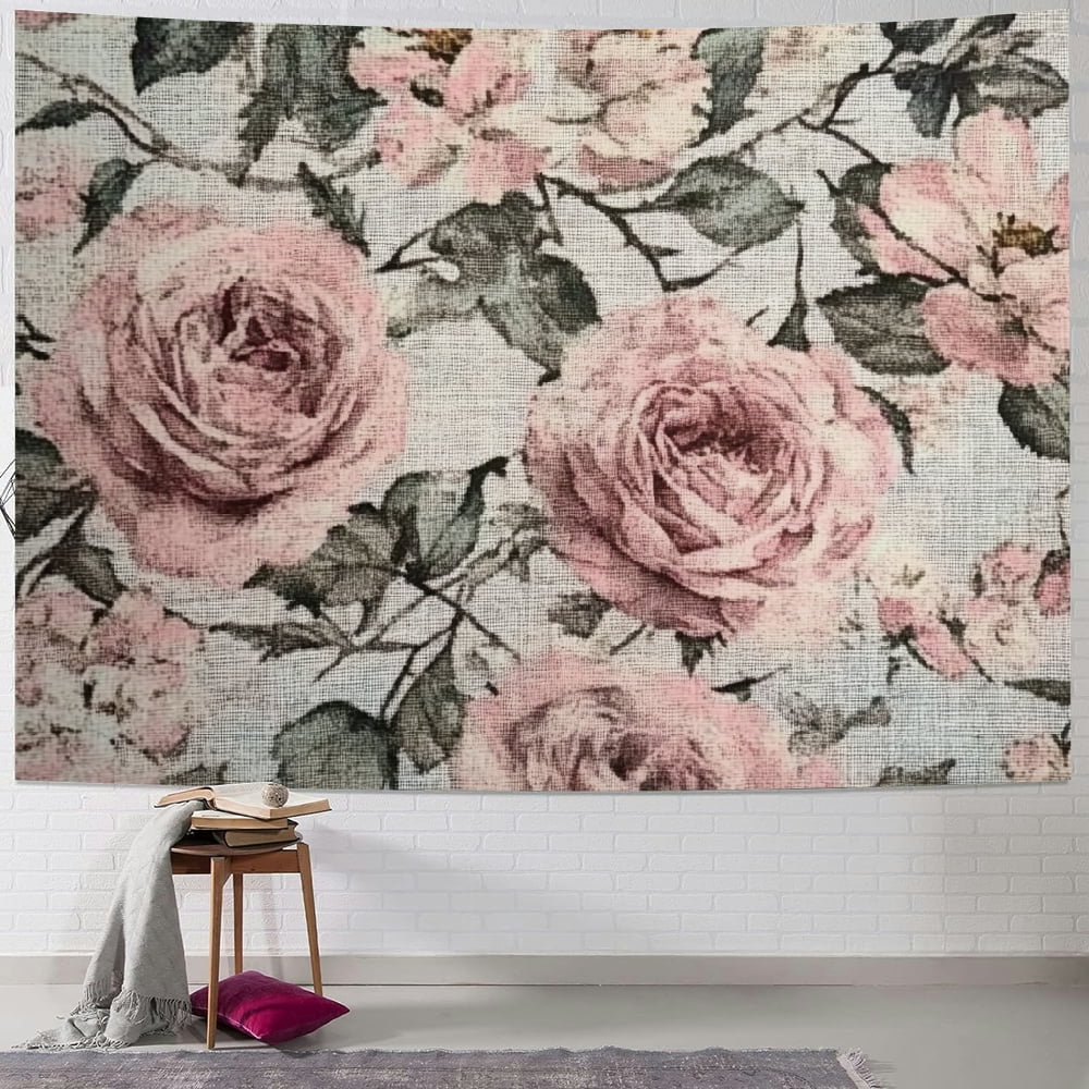 Palnkart Flowered Fabric Pink Roses Rococo Tapestry Wall Hanging Unique ...