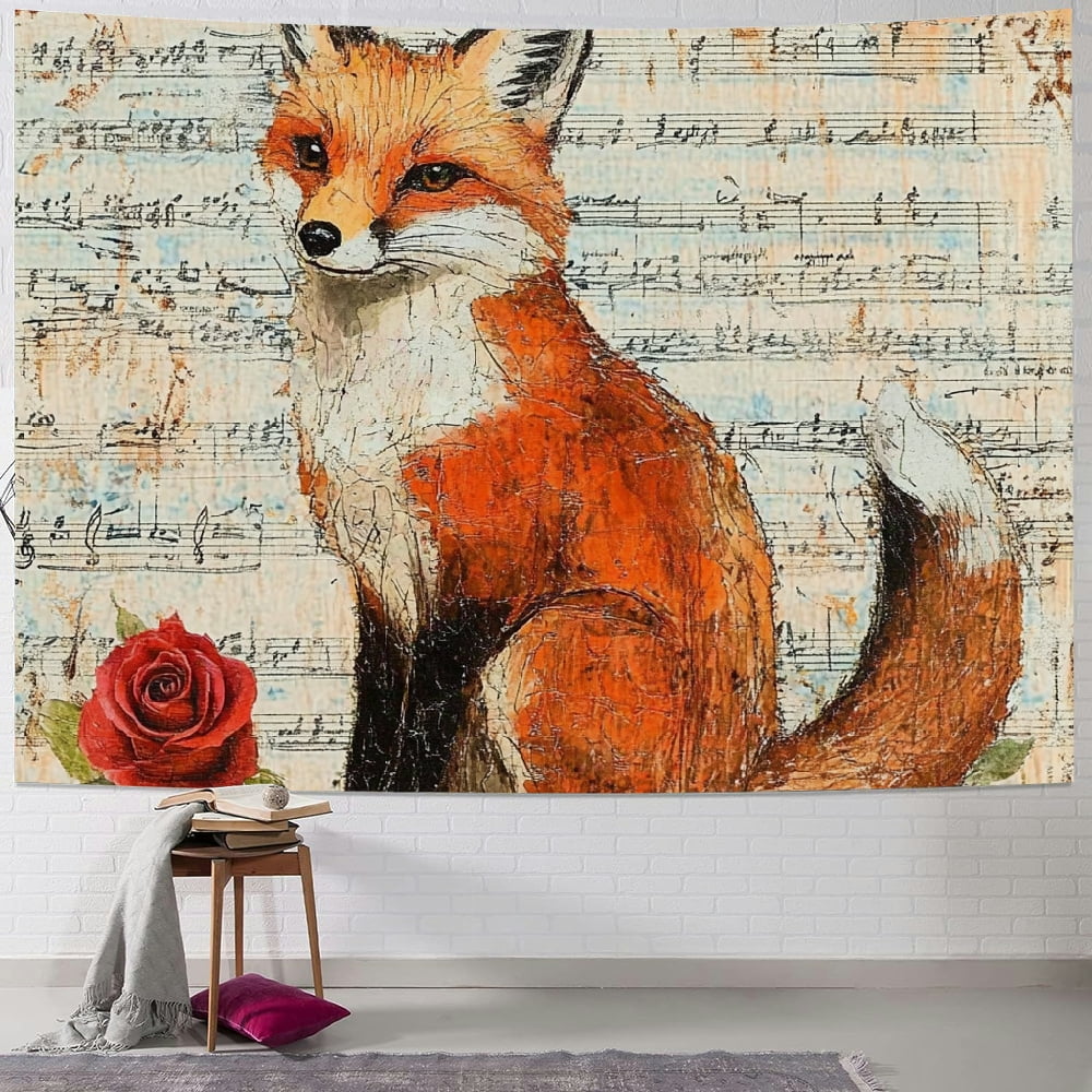 Palnkart Fox Roses Tapestry Wall Hanging Unique Style Graphic ...