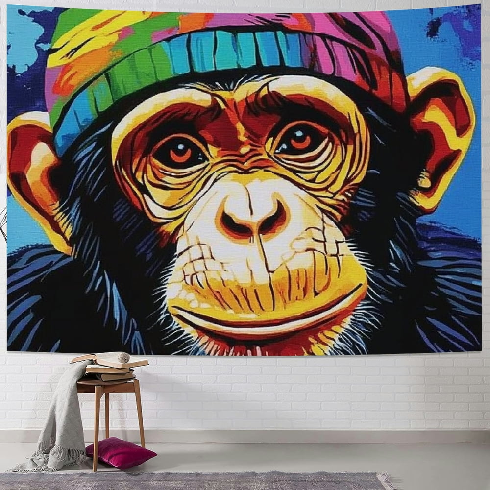 Palnkart Monkey Colorful Hat Tapestry Wall Hanging Unique Style for ...