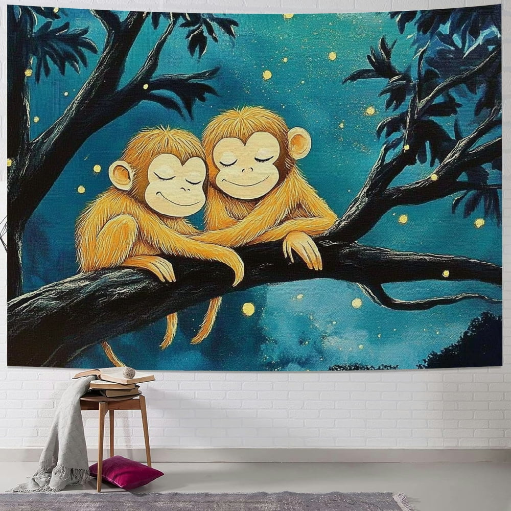 Palnkart Monkeys Night Sky Tapestry Wall Hanging Unique Style Graphic ...