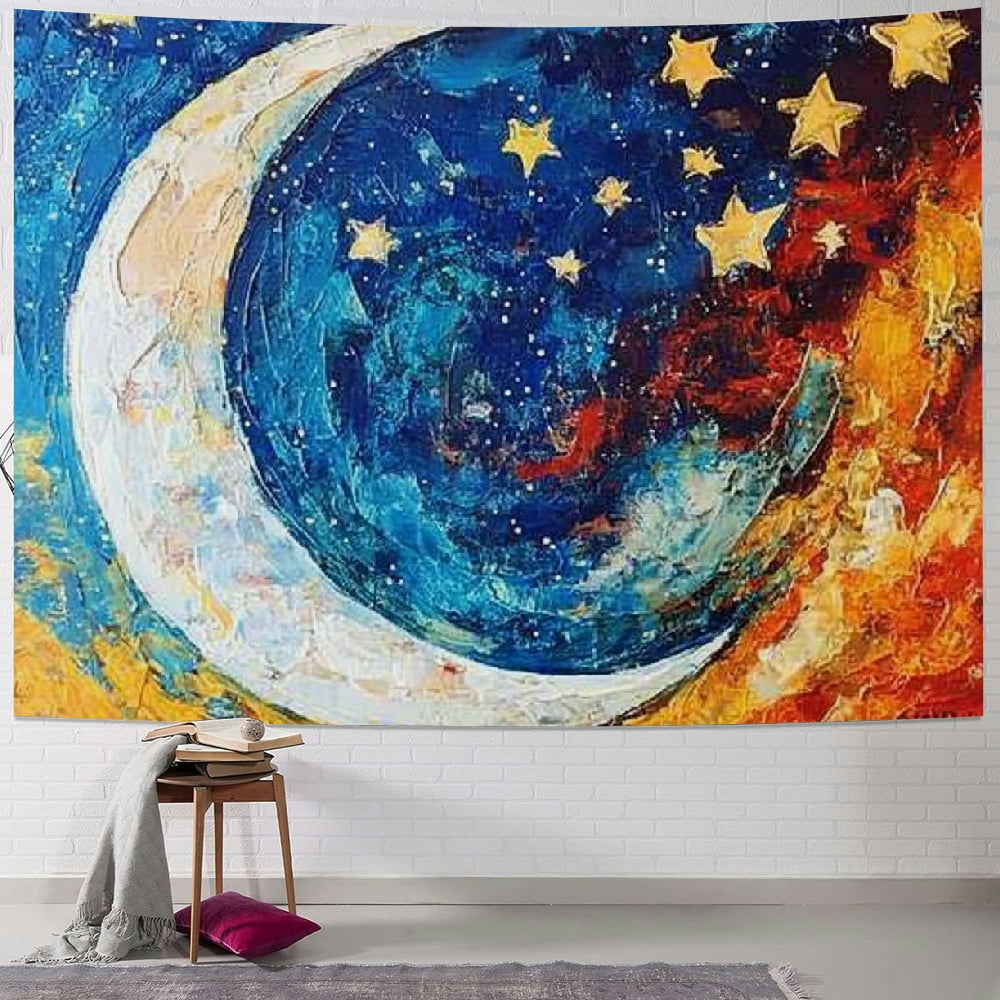 Palnkart Moon Stars Abstract Art Tapestry Wall Hanging Unique Style ...