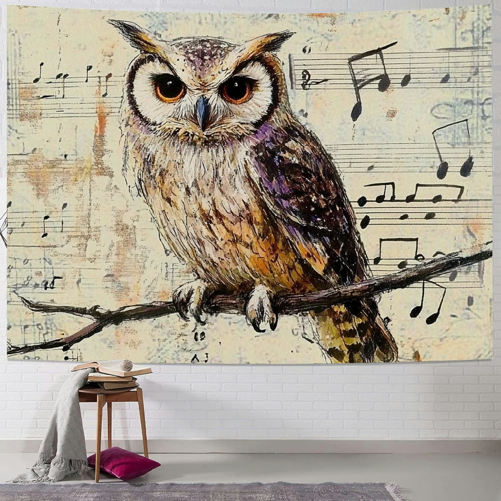 Palnkart Owl Branch Music Notes Tapestry Wall Hanging Unique Style for ...