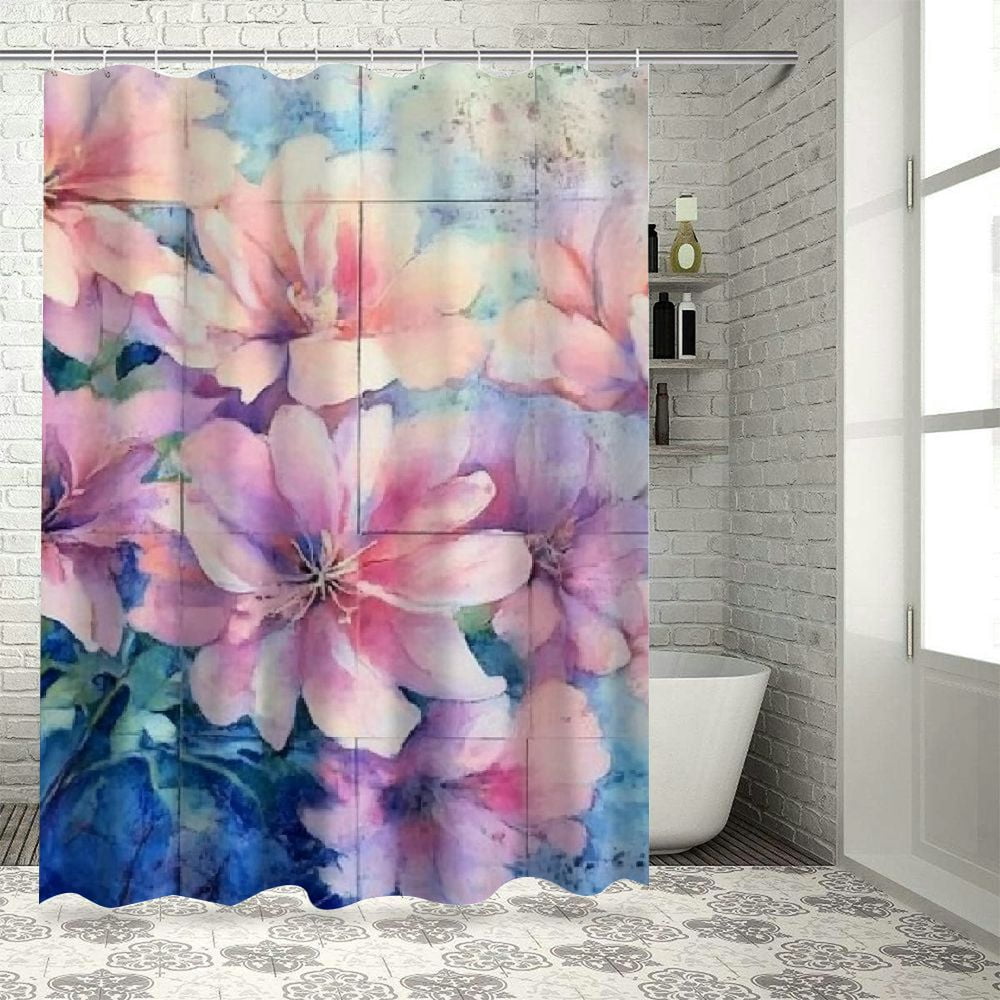 Palnkart Pink Flowers Chic Modern Bathroom Decor Shower Curtain with ...