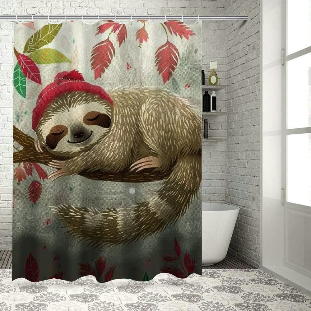Palnkart Sloth Branch Cozy Modern Bathroom Decor Shower Curtain Set ...