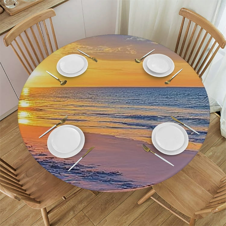 Palnkart Sunset Beach Ocean Theme Round Tablecloth | Stain-Resistant ...