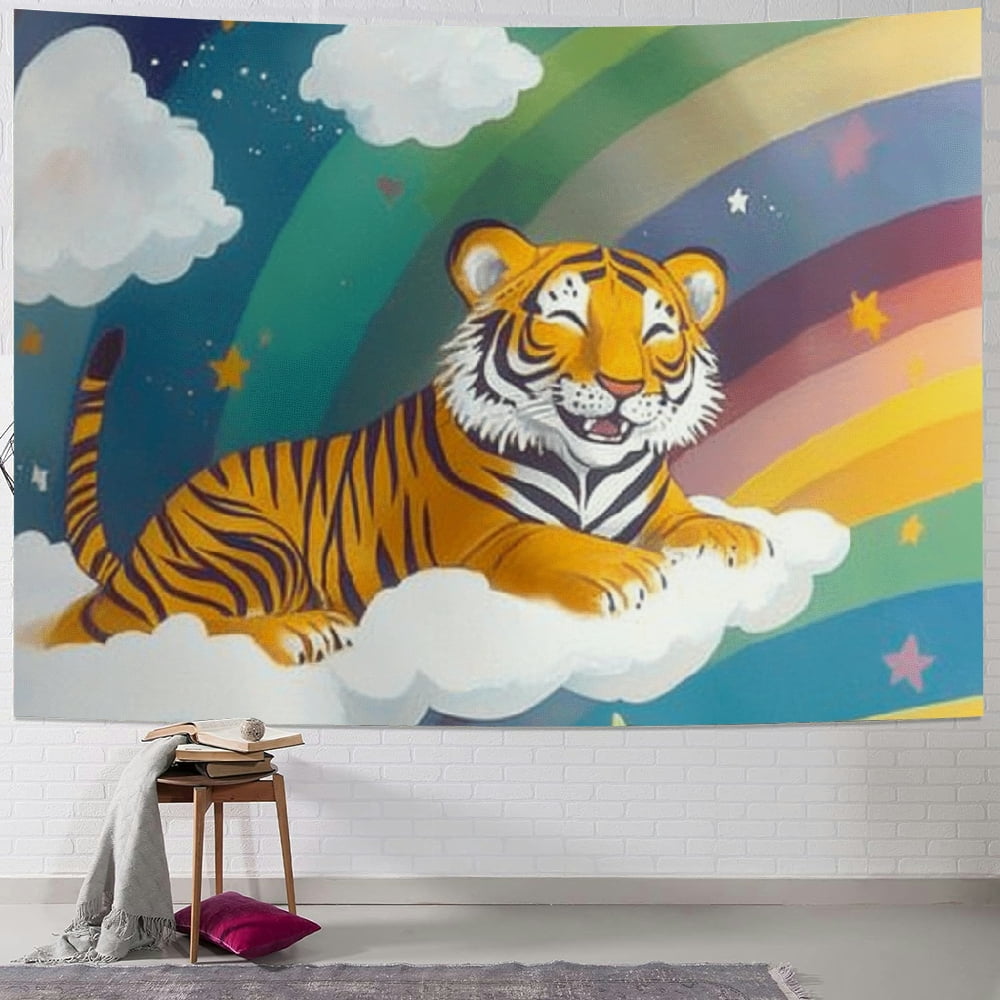 Palnkart Tiger Rainbow Tapestry Wall Hanging Unique Style Graphic ...