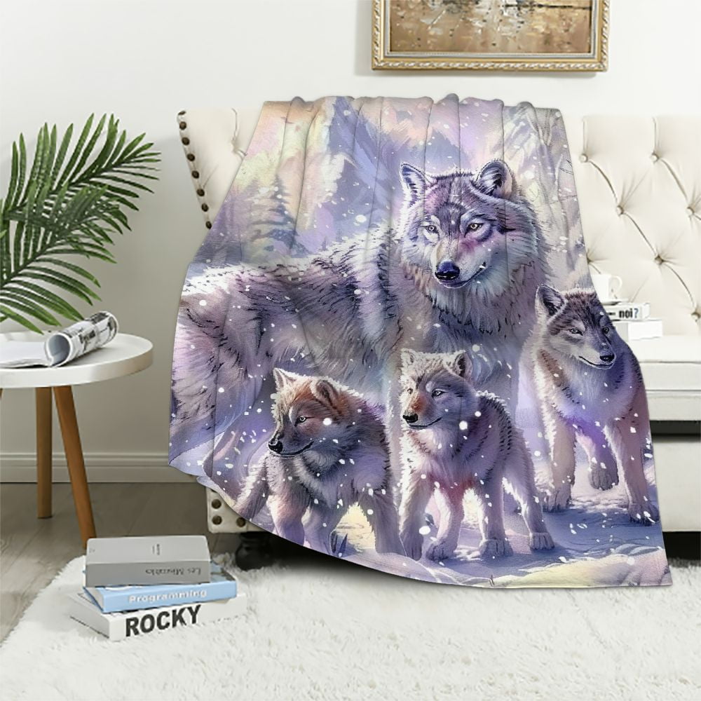 Palnkart Wolf Family Baby Wolf Snow Warm Lightweight Blanket Soft ...
