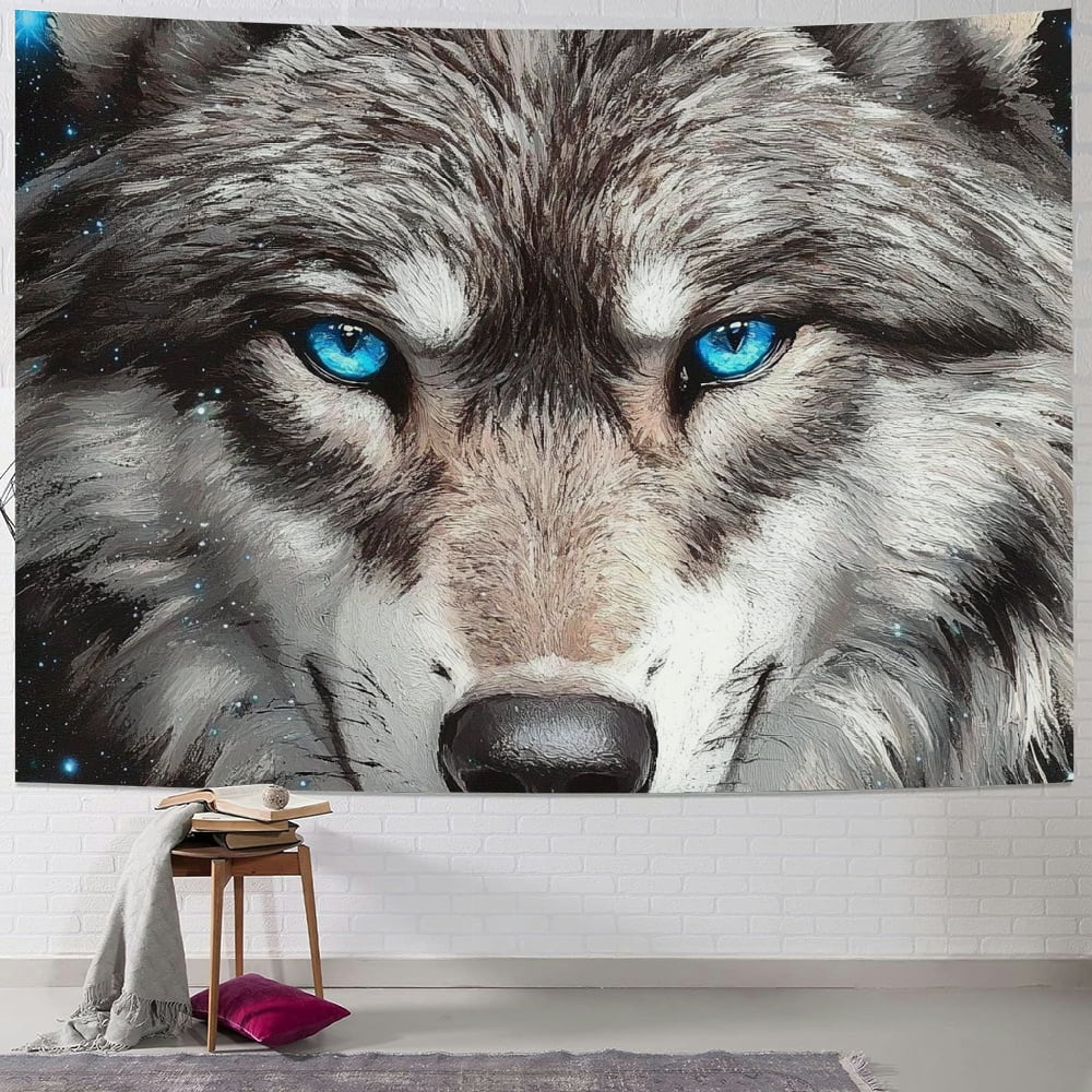 Palnkart Wolf Galaxy Blue Eyes Tapestry Wall Hanging Unique Style ...