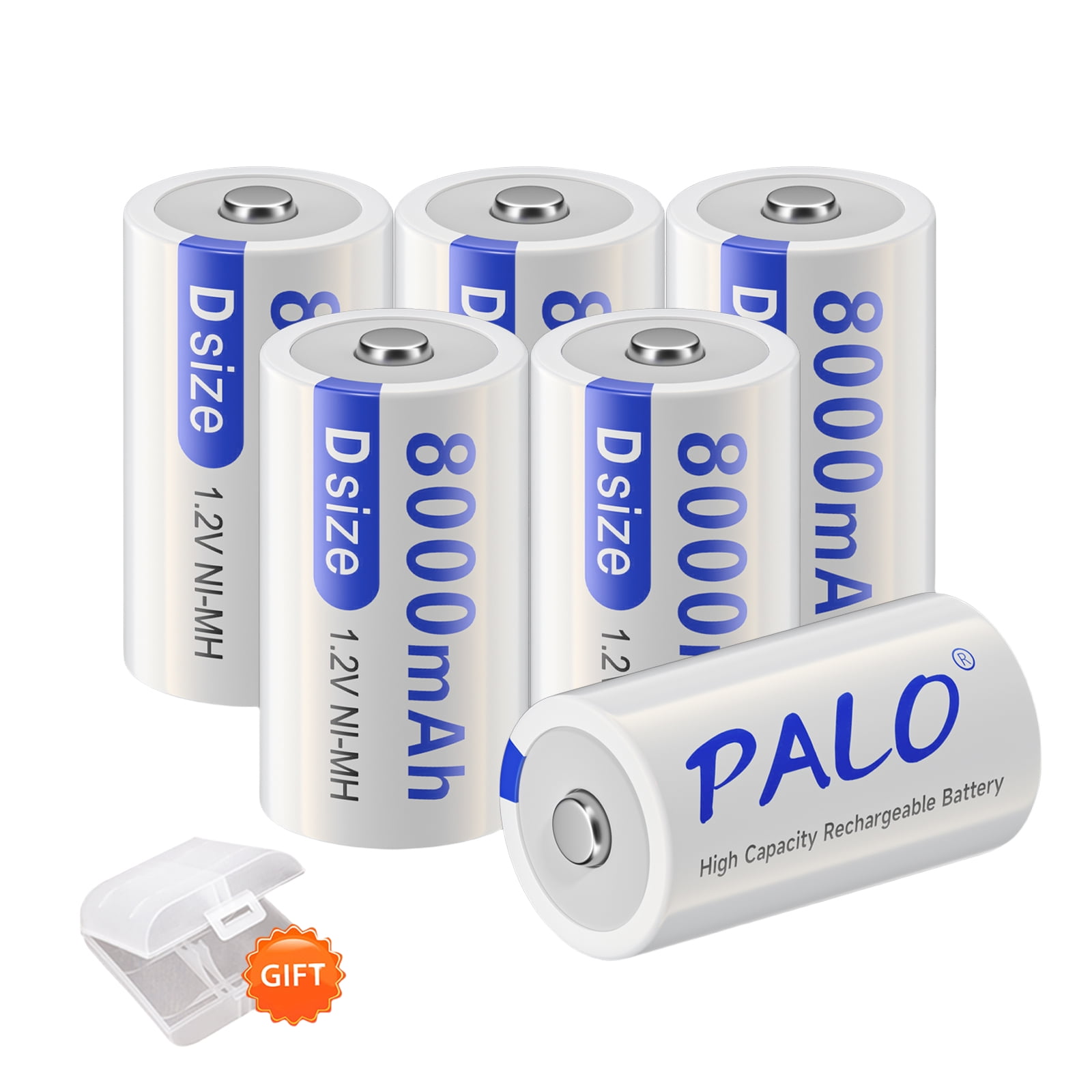 Palogreen 6 Pack Rechargeable D Batteries 1.2V Ni-MH D Size ...