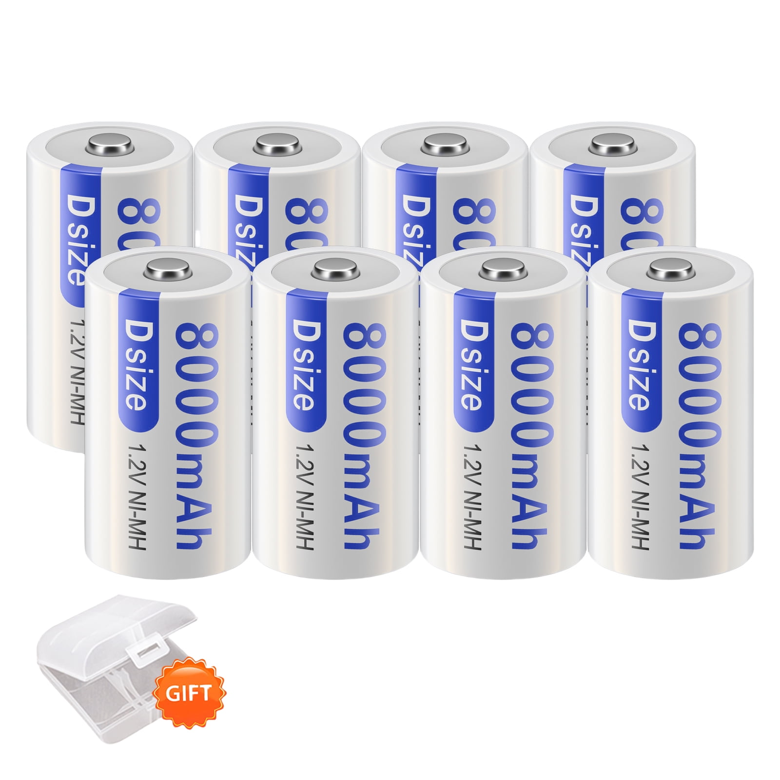 Palogreen 8 Pack Rechargeable D Batteries 1.2V Ni-MH D Size ...
