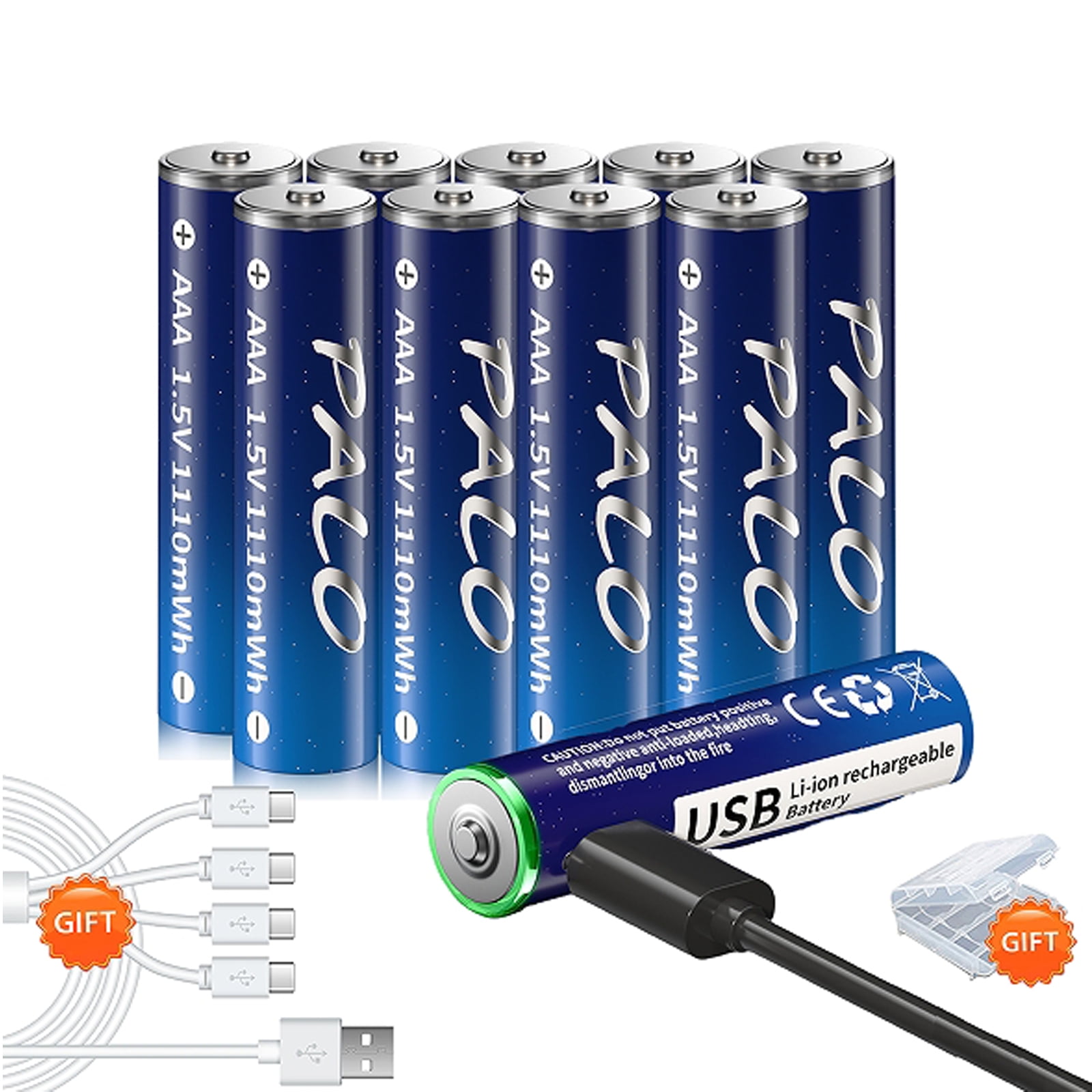 Palogreen AAA USB Rechargeable Battery 10-Pack 1.5V Type-C Lithium Triple A Batteries 1110mWh ...