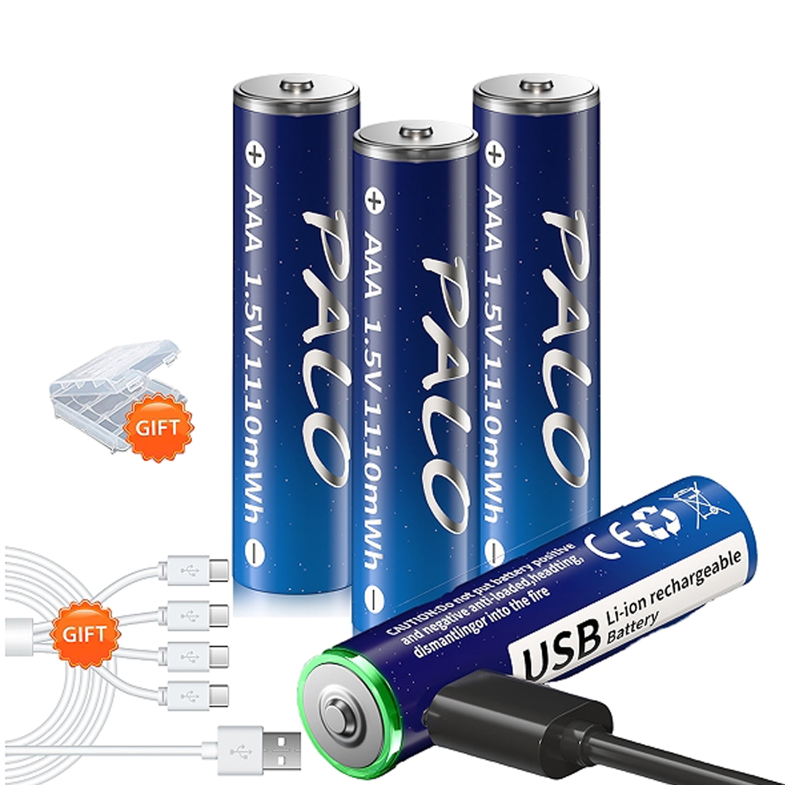 Palogreen AAA USB Rechargeable Battery 4-Pack 1.5V Type-C Lithium ...