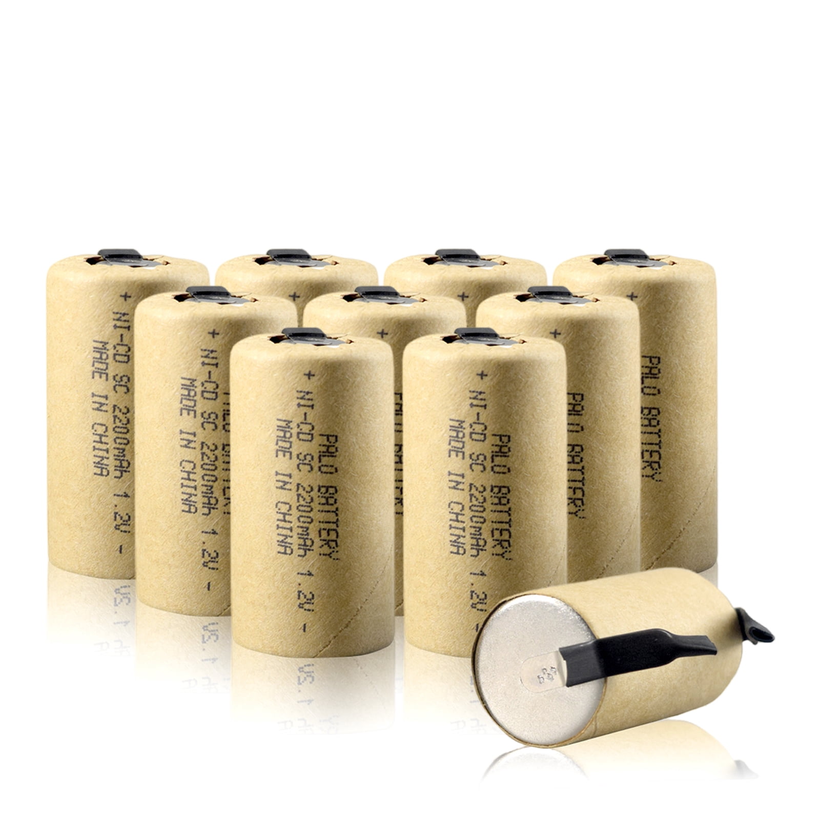 Palogreen NiCD Sub C Rechargeable Battery 10-Pack 1.2V 2200mAh Flat Top ...