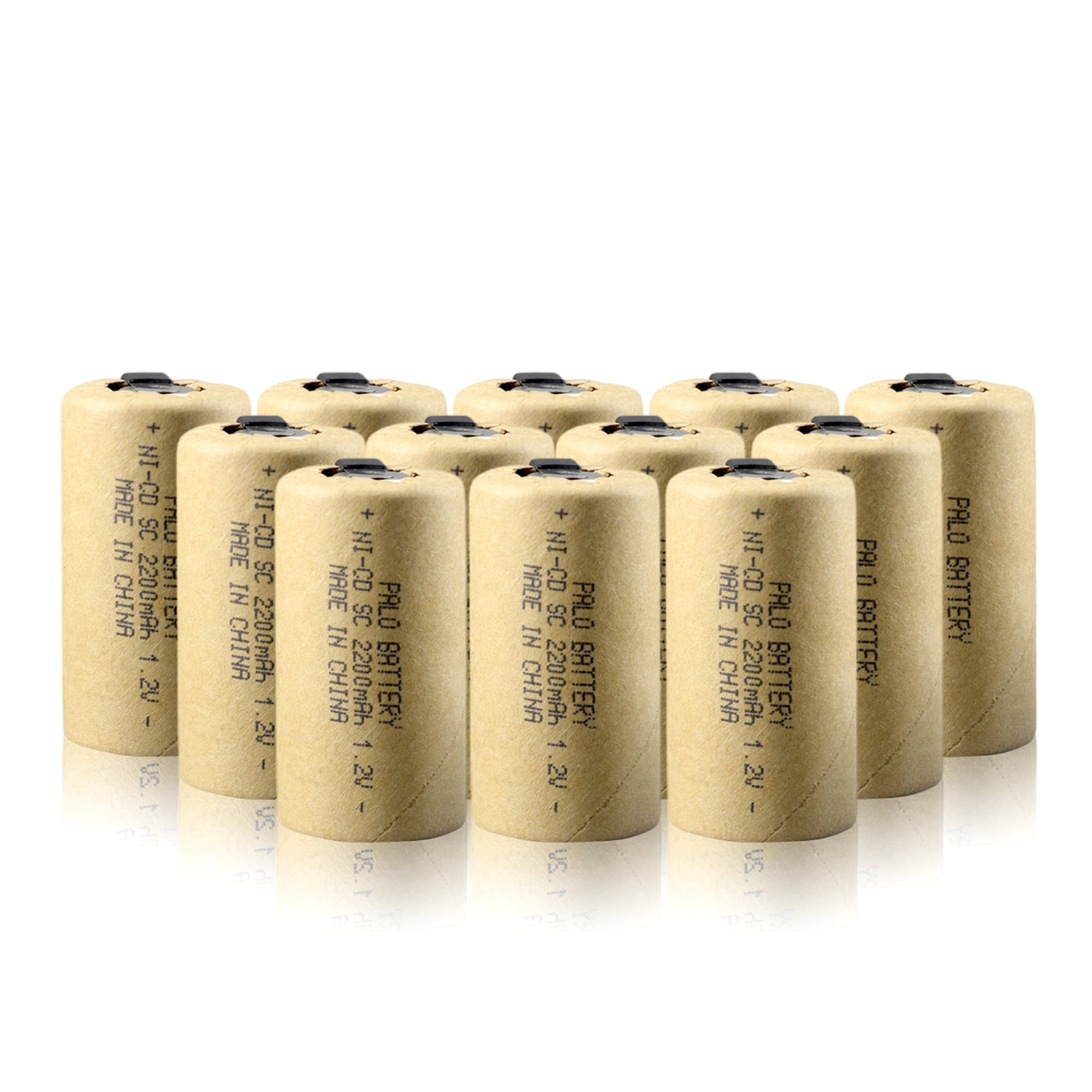 Palogreen NiCD Sub C Rechargeable Battery 12-Pack 1.2V 2200mAh Flat Top ...