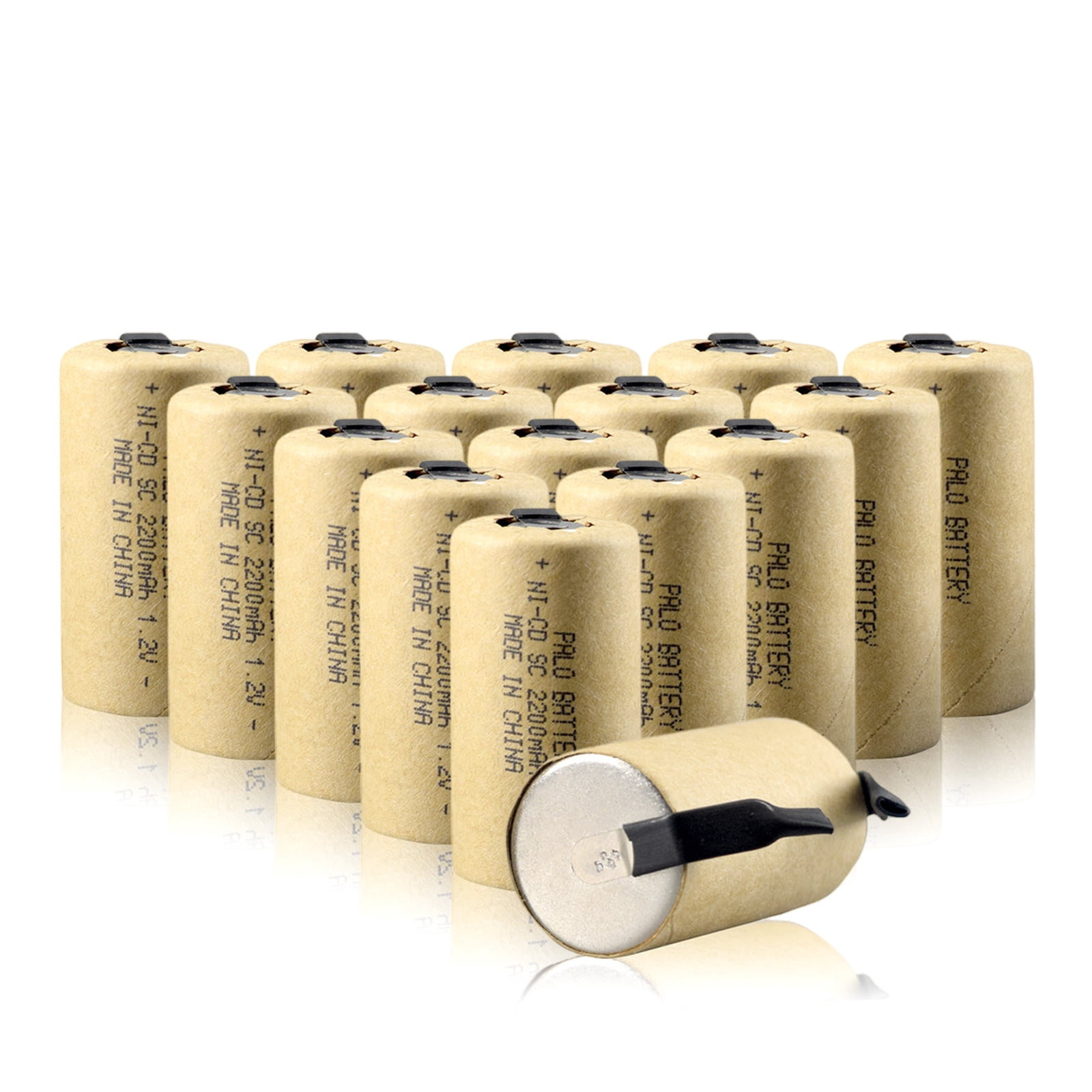 Palogreen NiCD Sub C Rechargeable Battery 16-Pack 1.2V 2200mAh Flat Top ...
