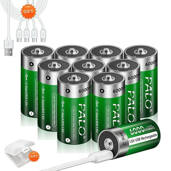 Palogreen Rechargeable C Battery 10-Pack 1.5V Type-C USB C Size Lithium ...