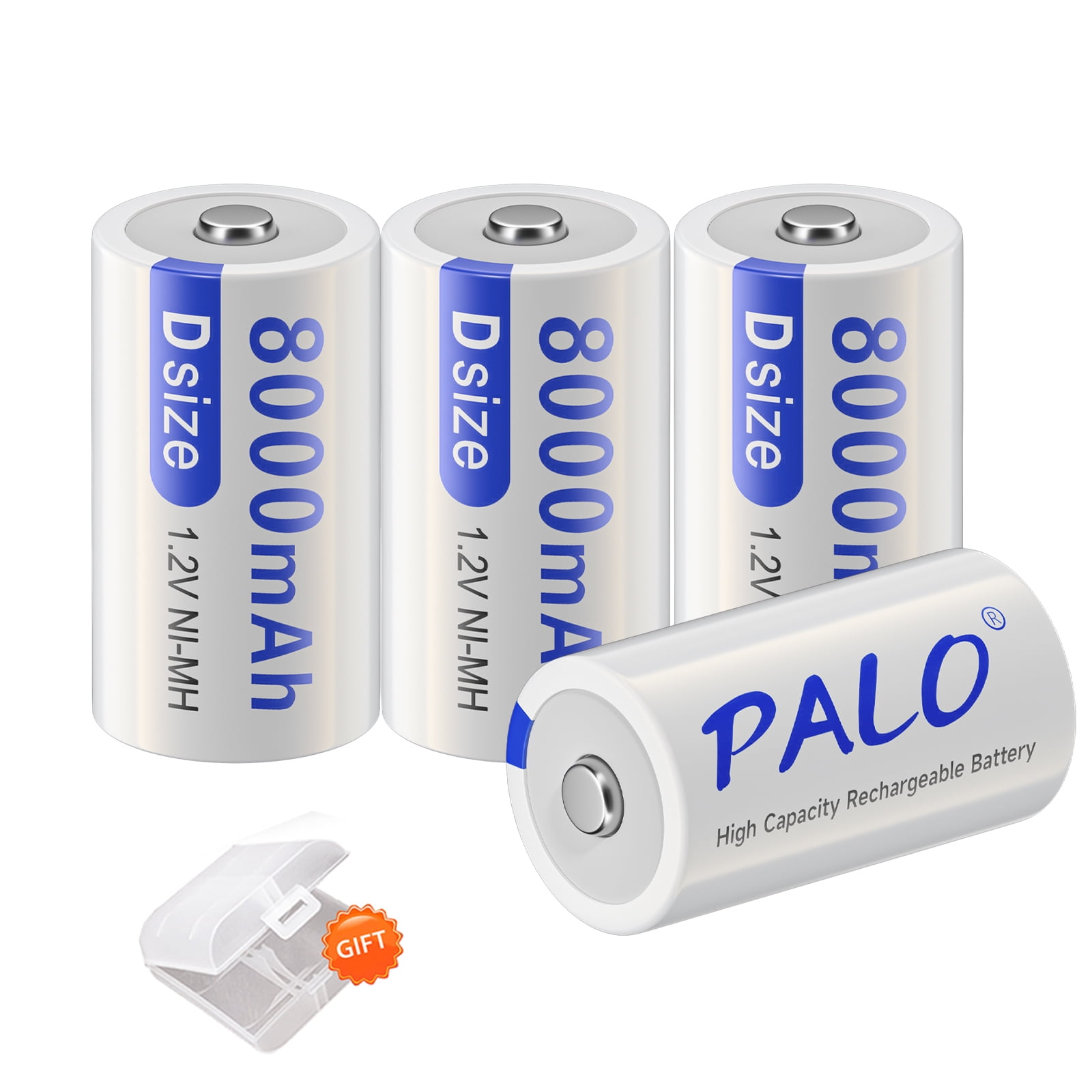 Palogreen Rechargeable D Battery 4-Pack 1.2V Ni-MH D Size Batteries ...