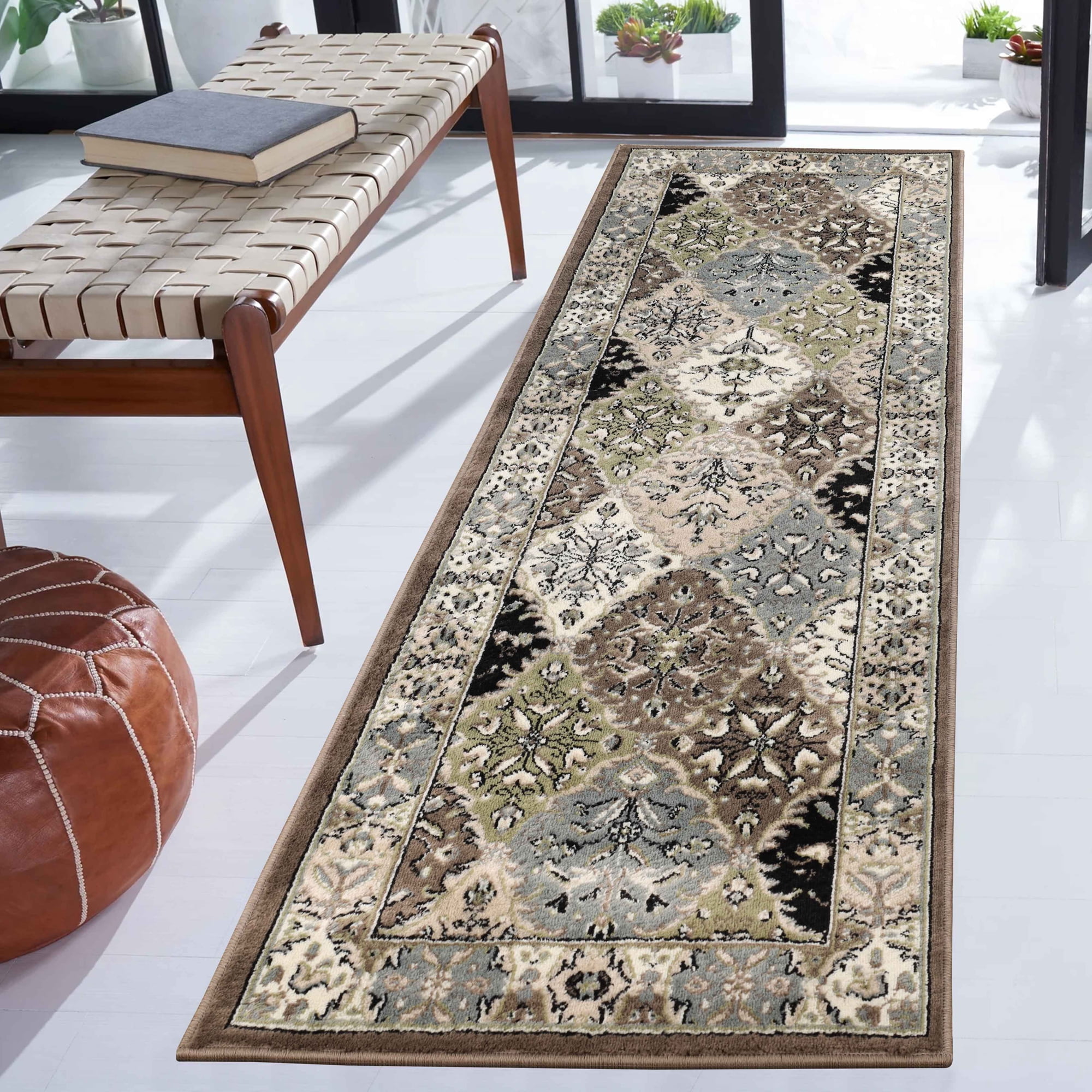 BNM Paloma Contemporary Damask Indoor Area Rug, 2.7" x 8', Chocolate ...