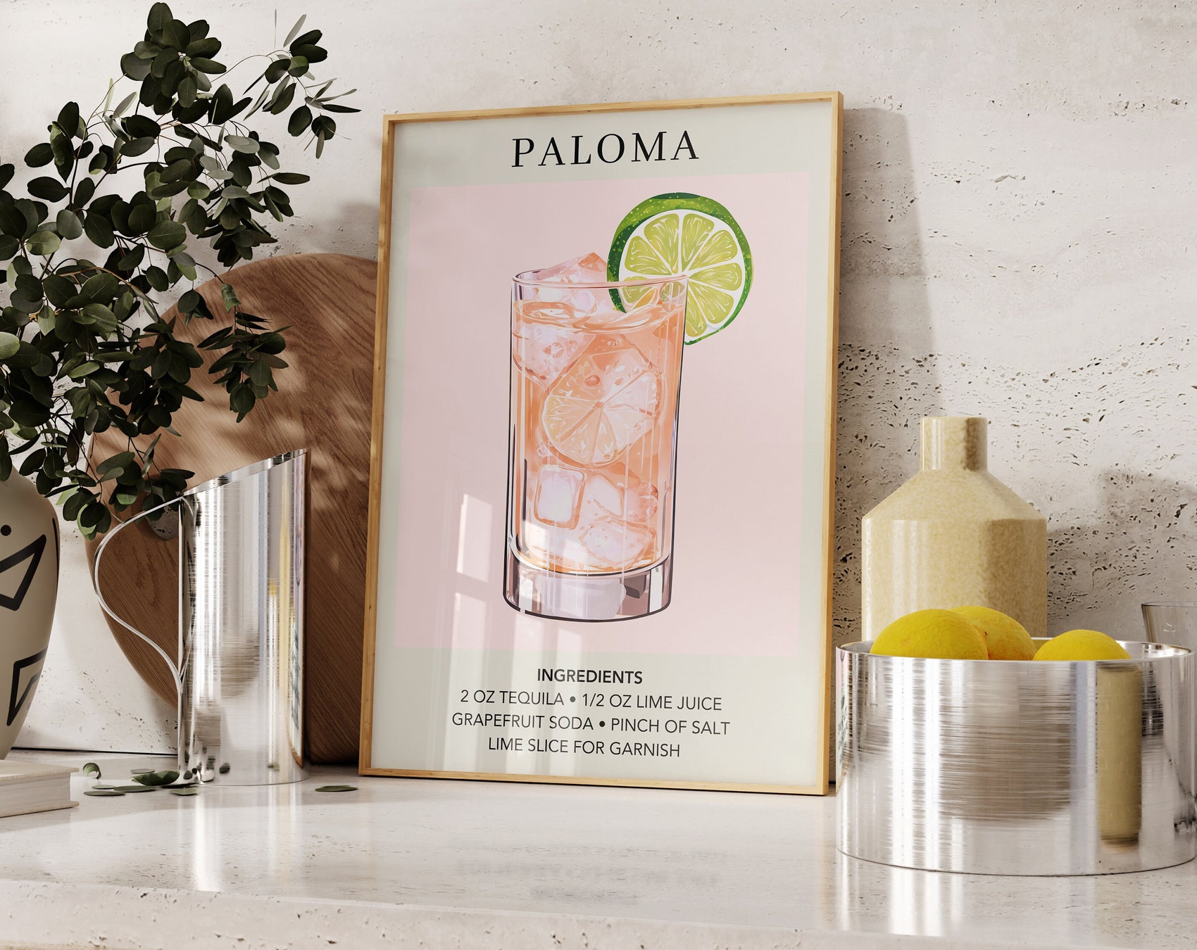 Paloma Art Print | Bar Cart Decor | Cocktail Poster | Signature Drink ...