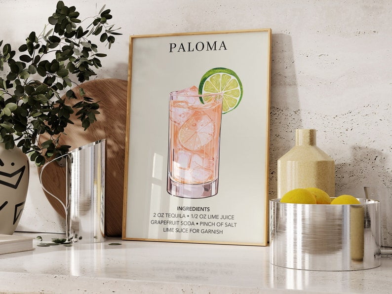Paloma Art Print, Vintage Bar Cart Decor, Cocktail Poster, Signature ...