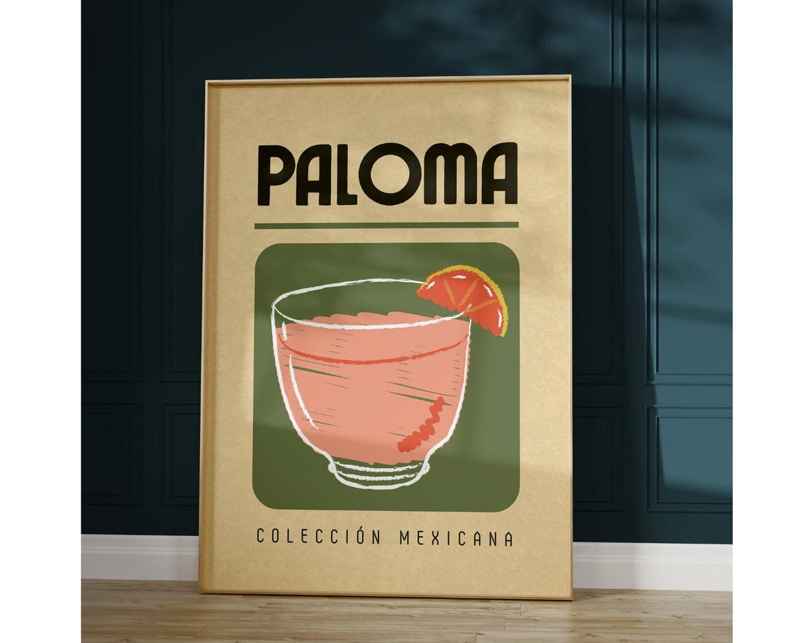 Paloma Print Mexico Art Print Bar Cart Wall Art Vintage Mexico Wall Art ...