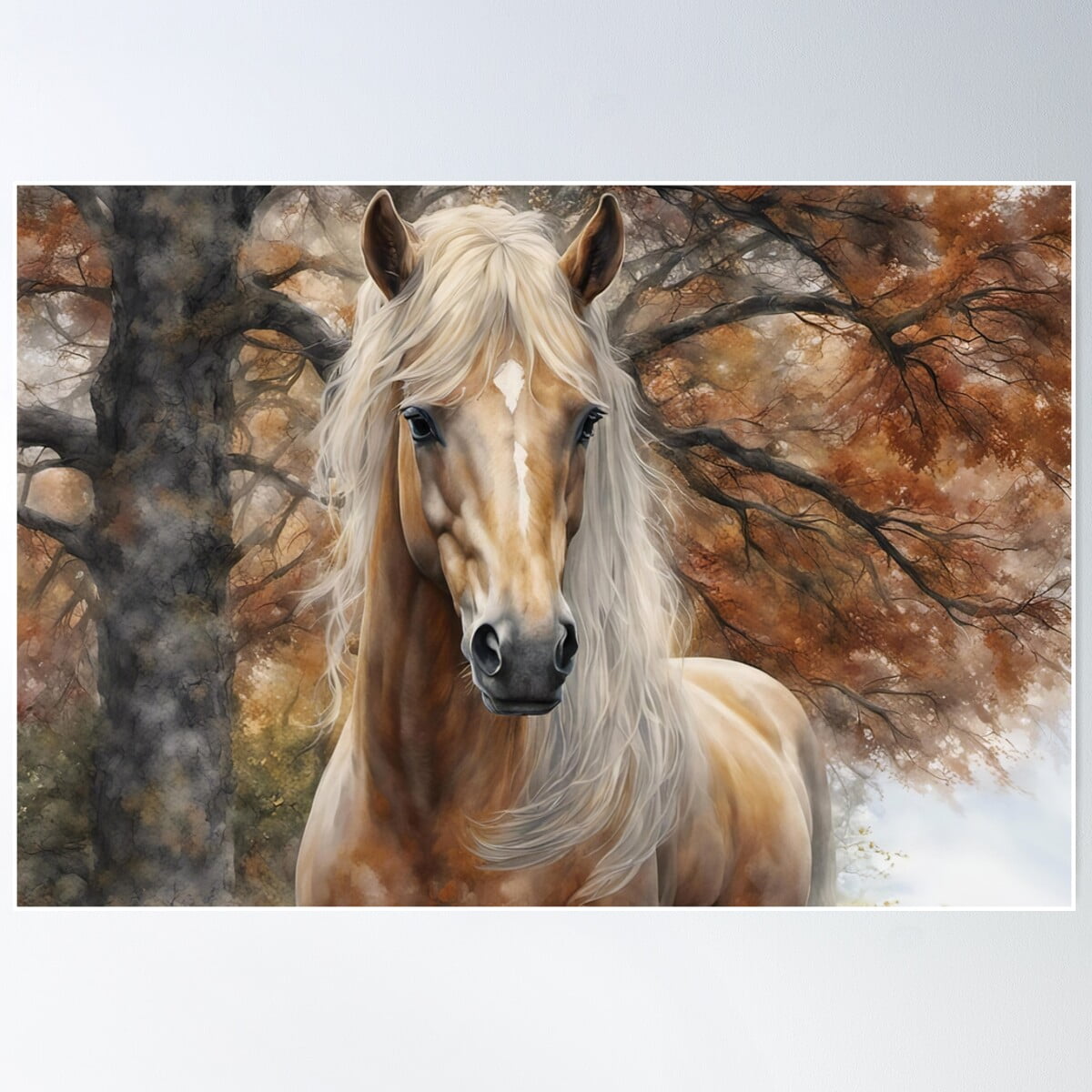 Palomino Mare Horse In Fall Colors With Pretty Star And Long Mane ...