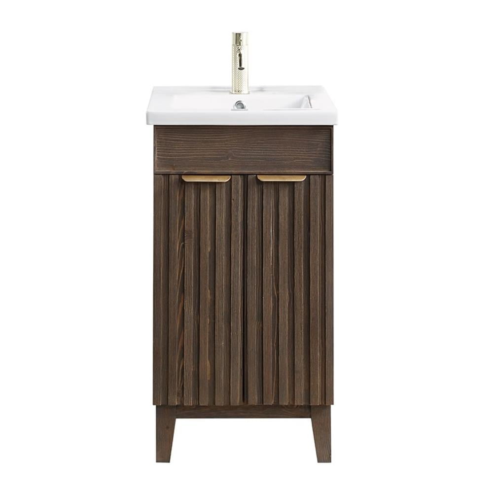 Palos 18" Single Bath Vanity in Spruce Antique Brown with White Ceramic ...