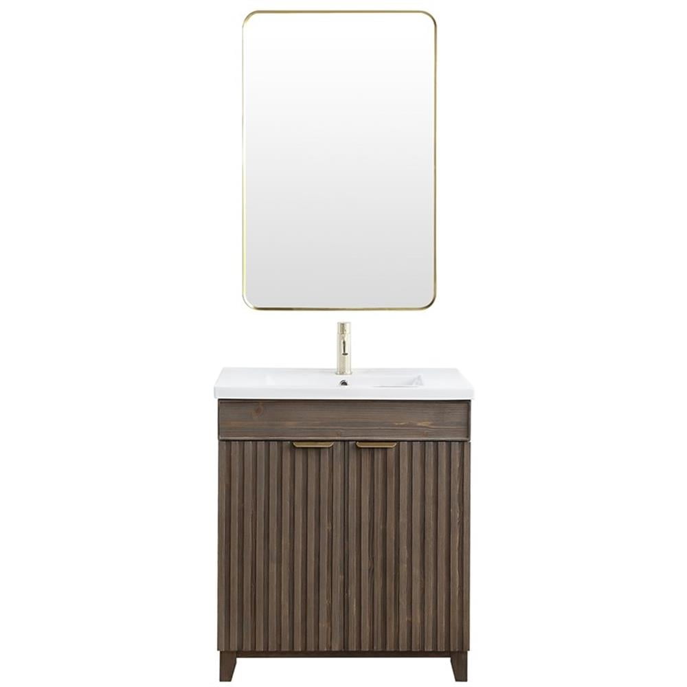 Palos 30" Single Bath Vanity in Spruce Antique Brown with White Basin ...