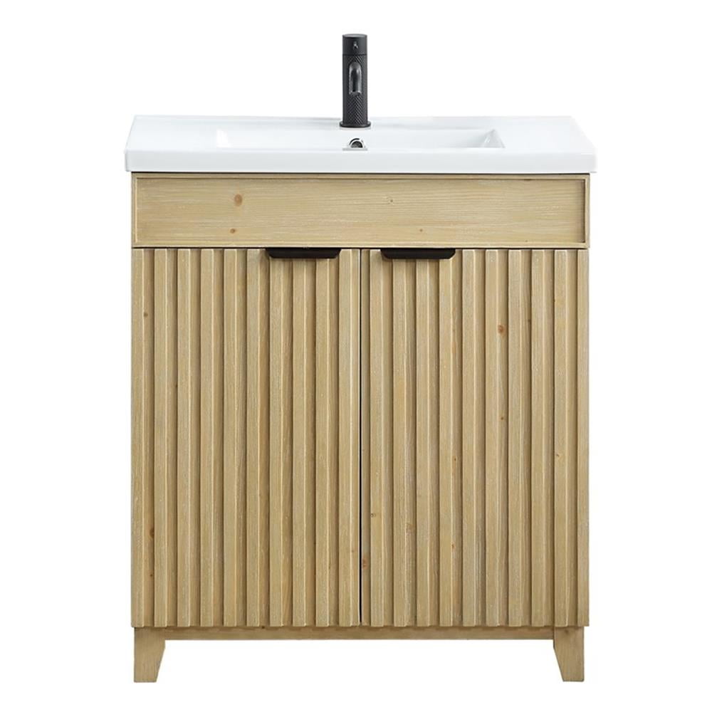 Palos 30" Single Bath Vanity in Spruce Natural Brown with White Ceramic ...