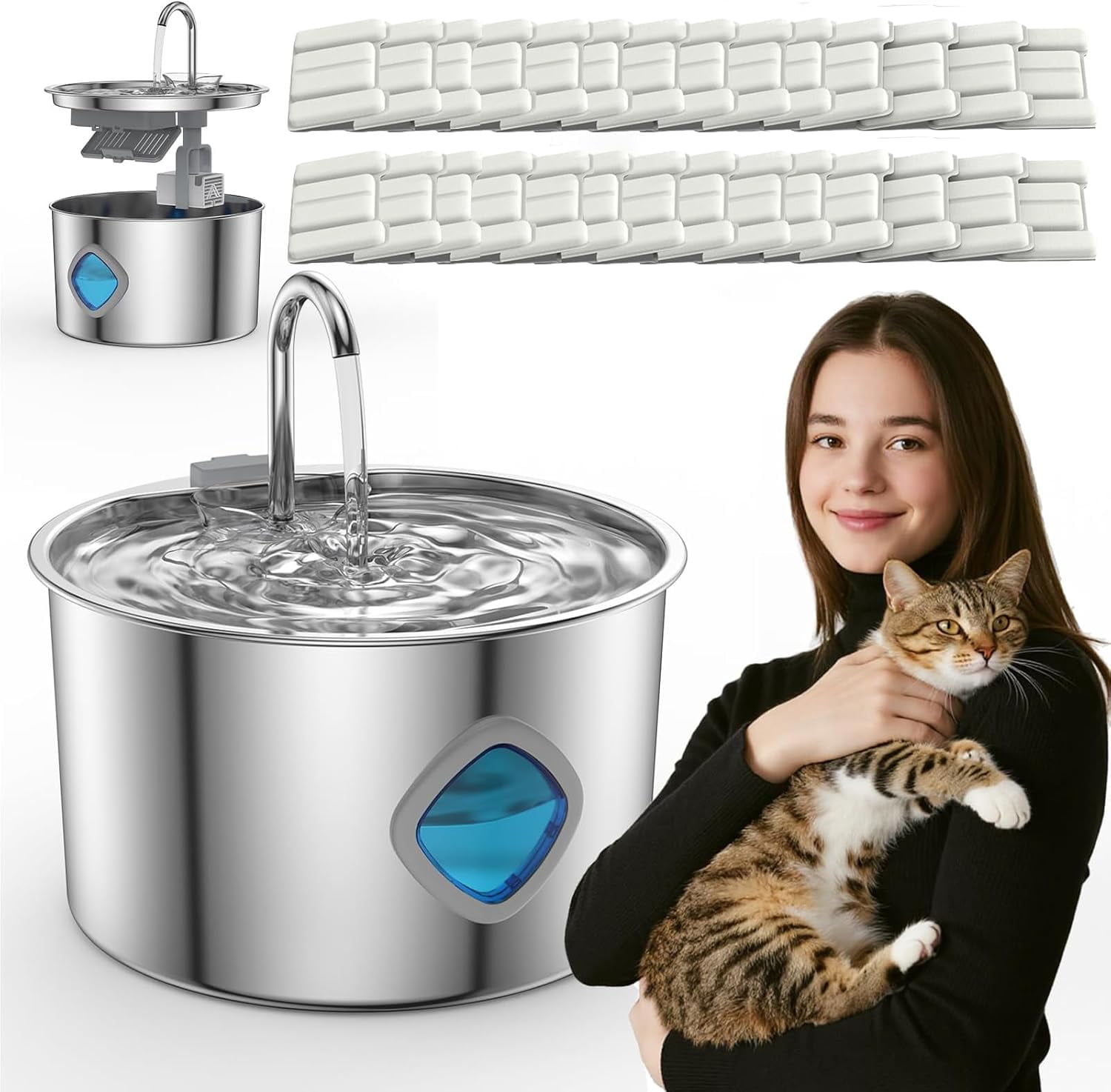 Palpaws Cat Water Fountain - Nature Attract Cats/26 Filters/100% Filter ...