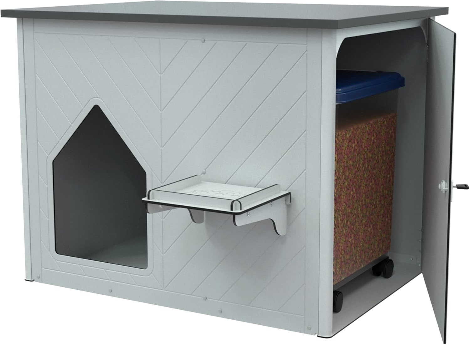 Palram Pets Archie Modern Indoor Cat House with Storage and Feeder ...