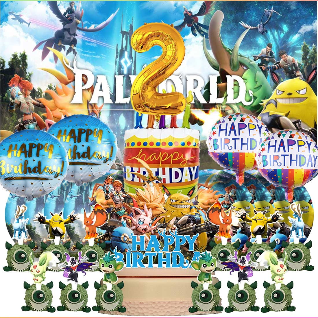 Palworld 2nd Tableware Balloons Cake Toppers Backdrop Banner Supplies ...