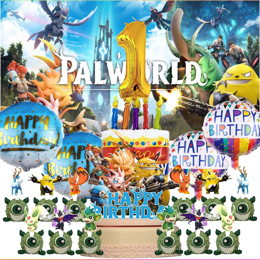Palworld Party Supplies Decor 1st Kit Balloons Birthday Cake Topper ...