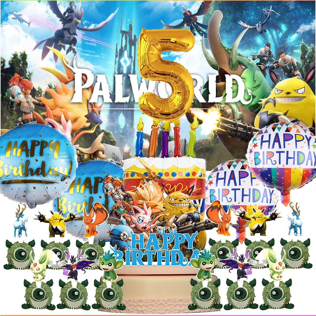 Palworld Party Supplies Decor 5th Kit Balloons Birthday Cake Topper ...