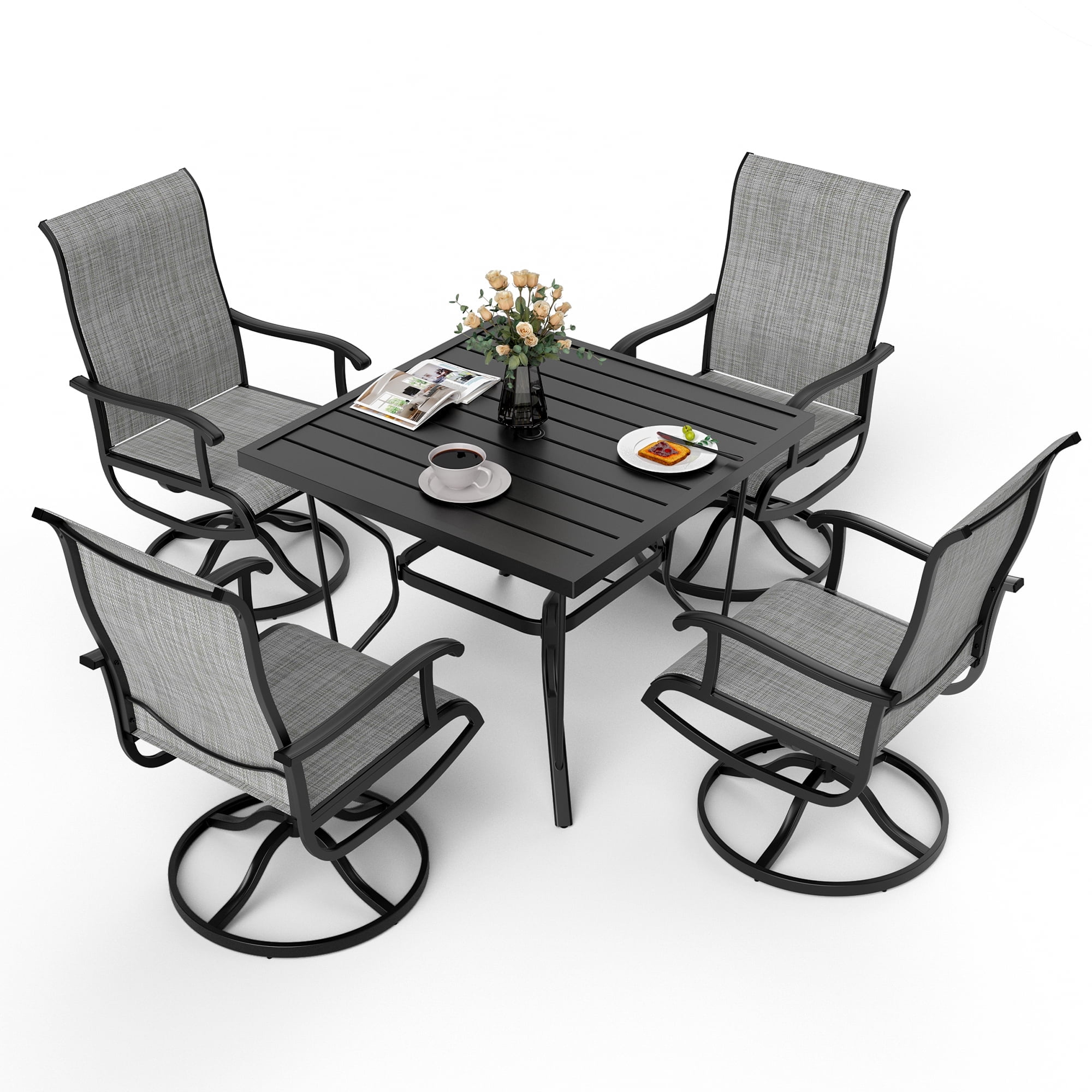 Pamapic 4-Person Gray Square Outdoor Patio Dining Set with Swivel ...