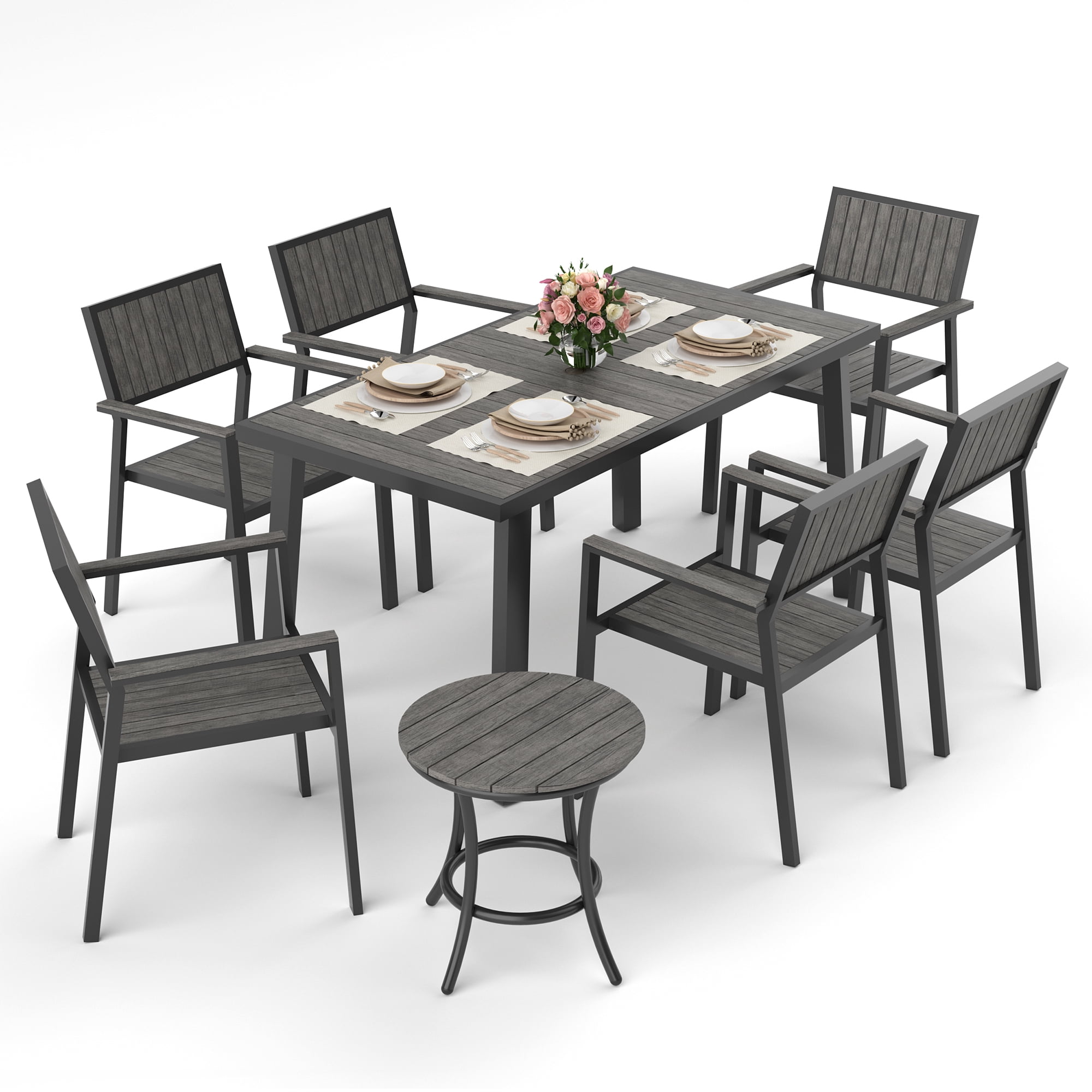 Pamapic 8-Piece Aluminum Outdoor Patio Dining Set with Rectangle Table ...