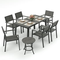 8-Pc Aluminium Patio Dining Set with Tables & 6 Chairs - Black ...