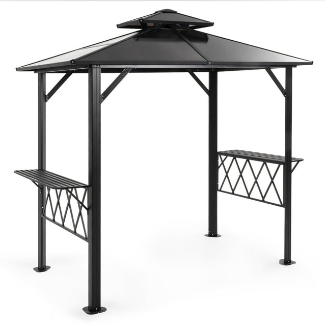 Pamapic 8' x 5' Hardtop BBQ Gazebo Canopy with Double Tier Peaked Roof ...