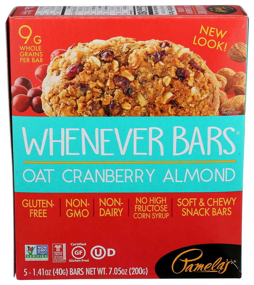 Pamela's Products Gluten Free Whenever Bars, Cranberry Almond, 5 Count ...