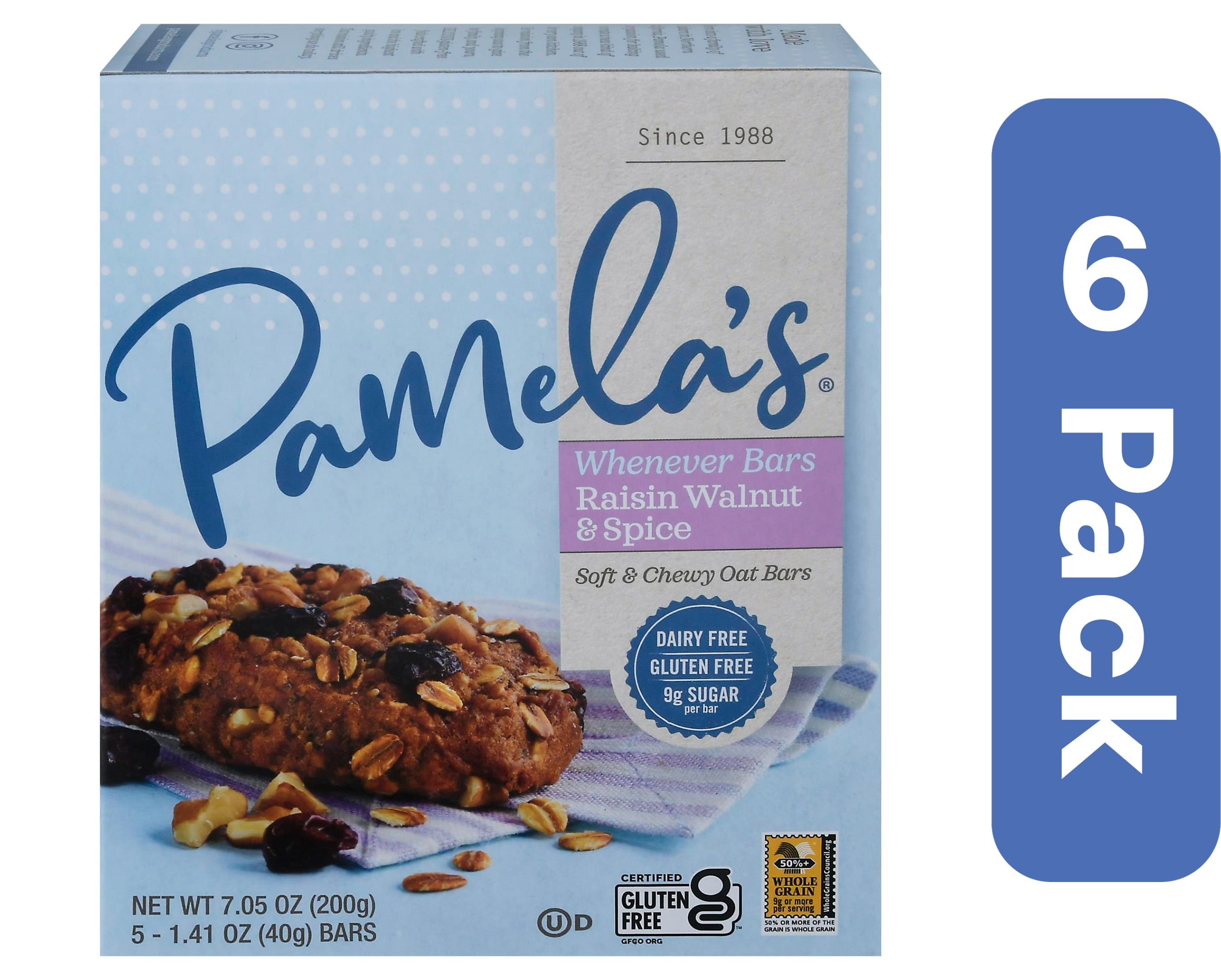 Pamela's Raisin Walnut Spice Oat Bars 5-Pack 7.05 oz (Pack of 6 ...