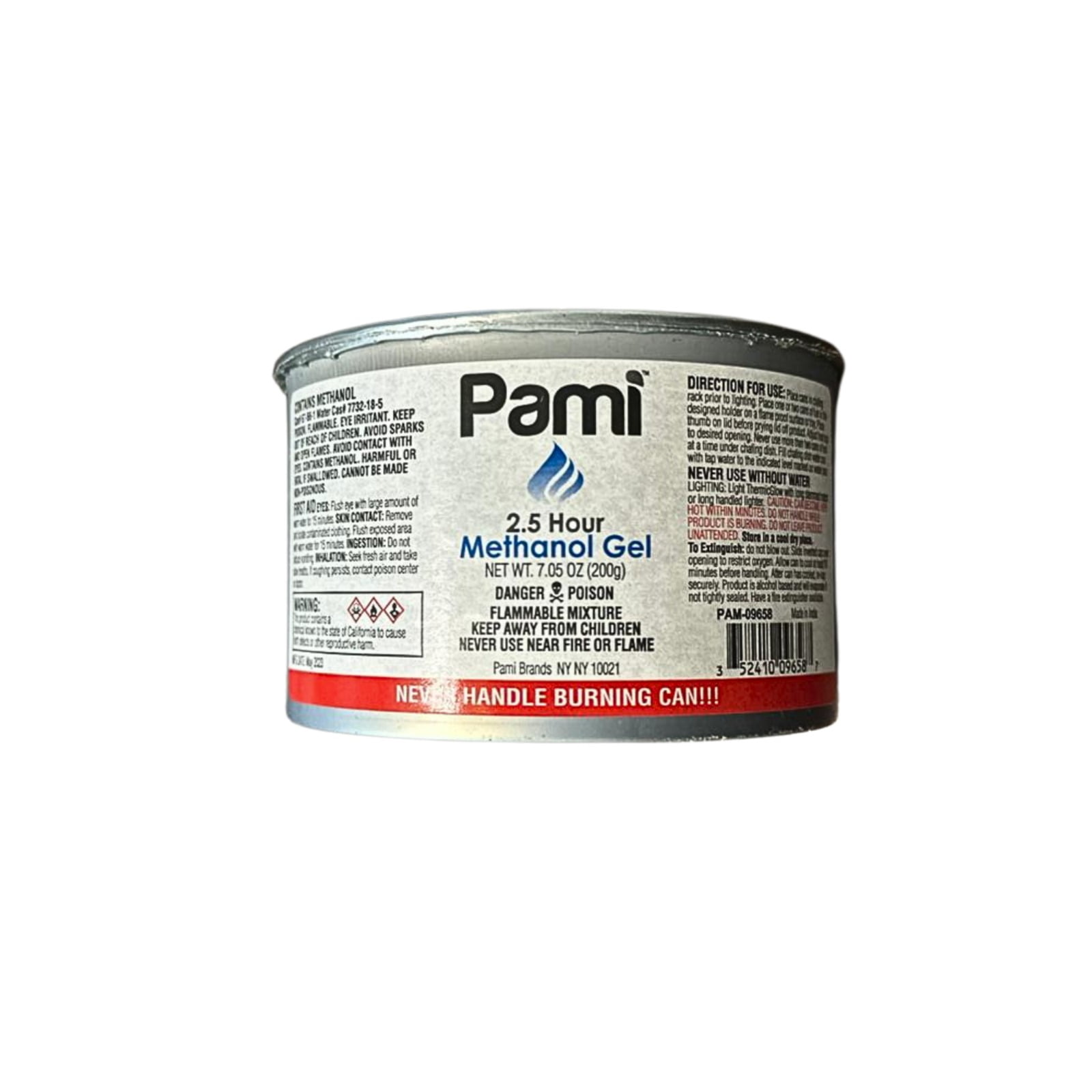 Pami 7-Ounce Methanol Handy Fuel, 2.5 Hour Heat Flame Gel, Indoor Food ...