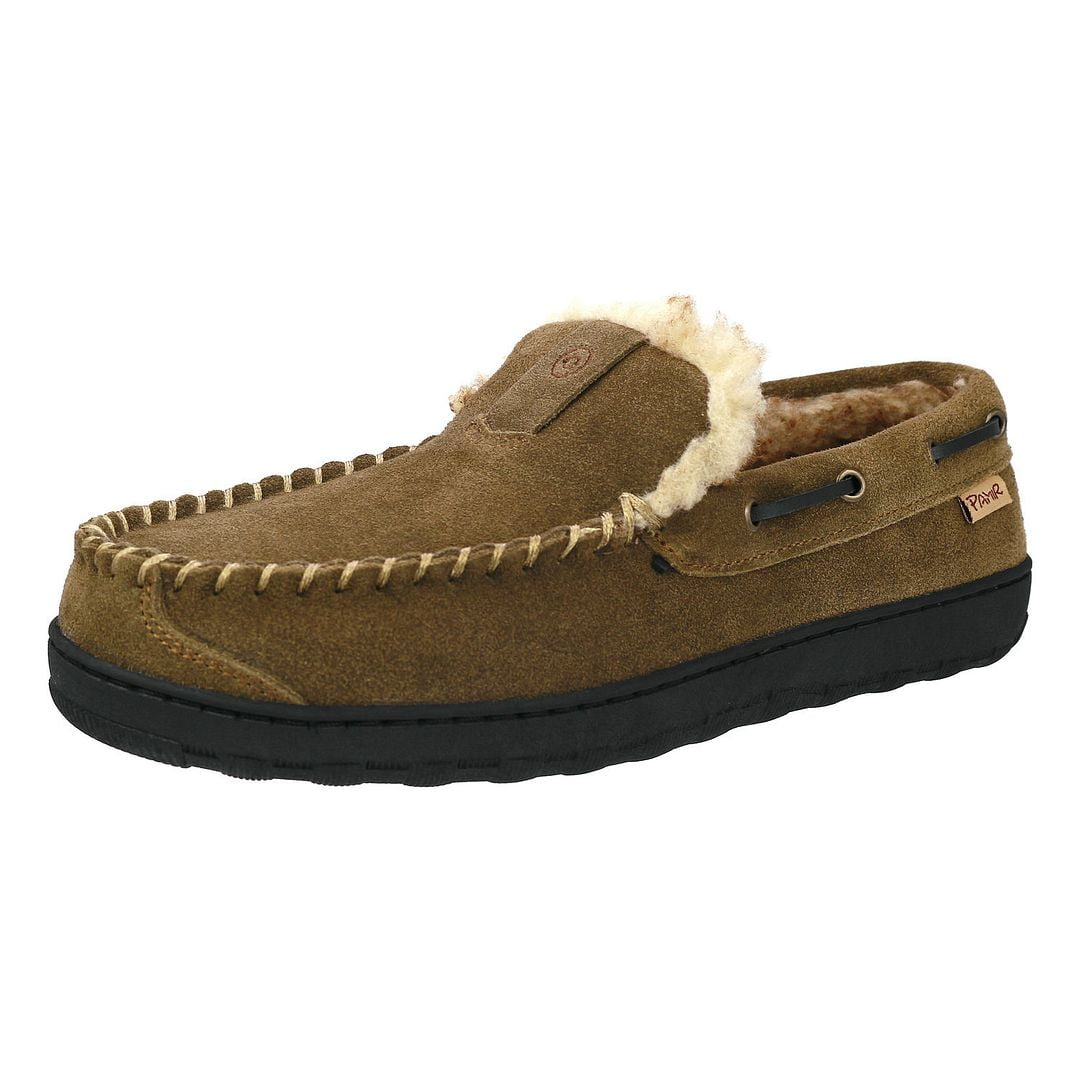 Pamir Men's Genuine Suede Faux Fur Moccasin Slippers Indoor Outdoor ...