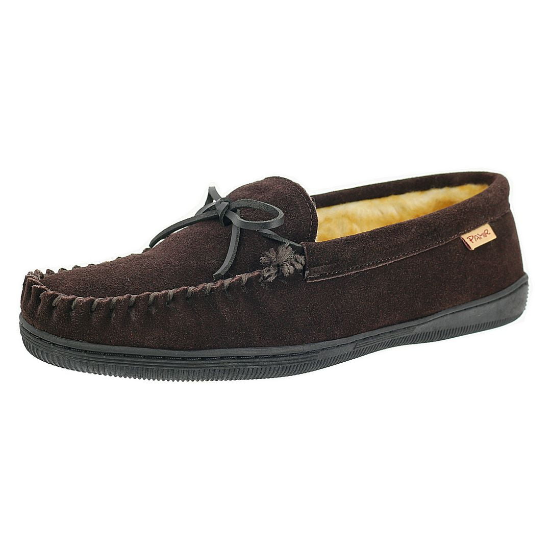 Pamir Men's Genuine suede Faux Fur Lined Slip on Moccasin Slippers ...
