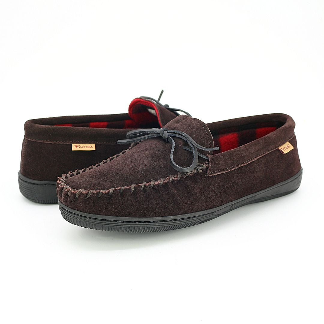 Pamir Men's Genuine suede Fleece Moccasin Slippers Indoor Outdoor Slip ...
