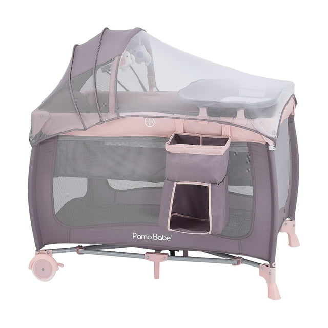 Pamo Babe Baby Playard, Foldable Changing Table, Wheels, Canopy for ...