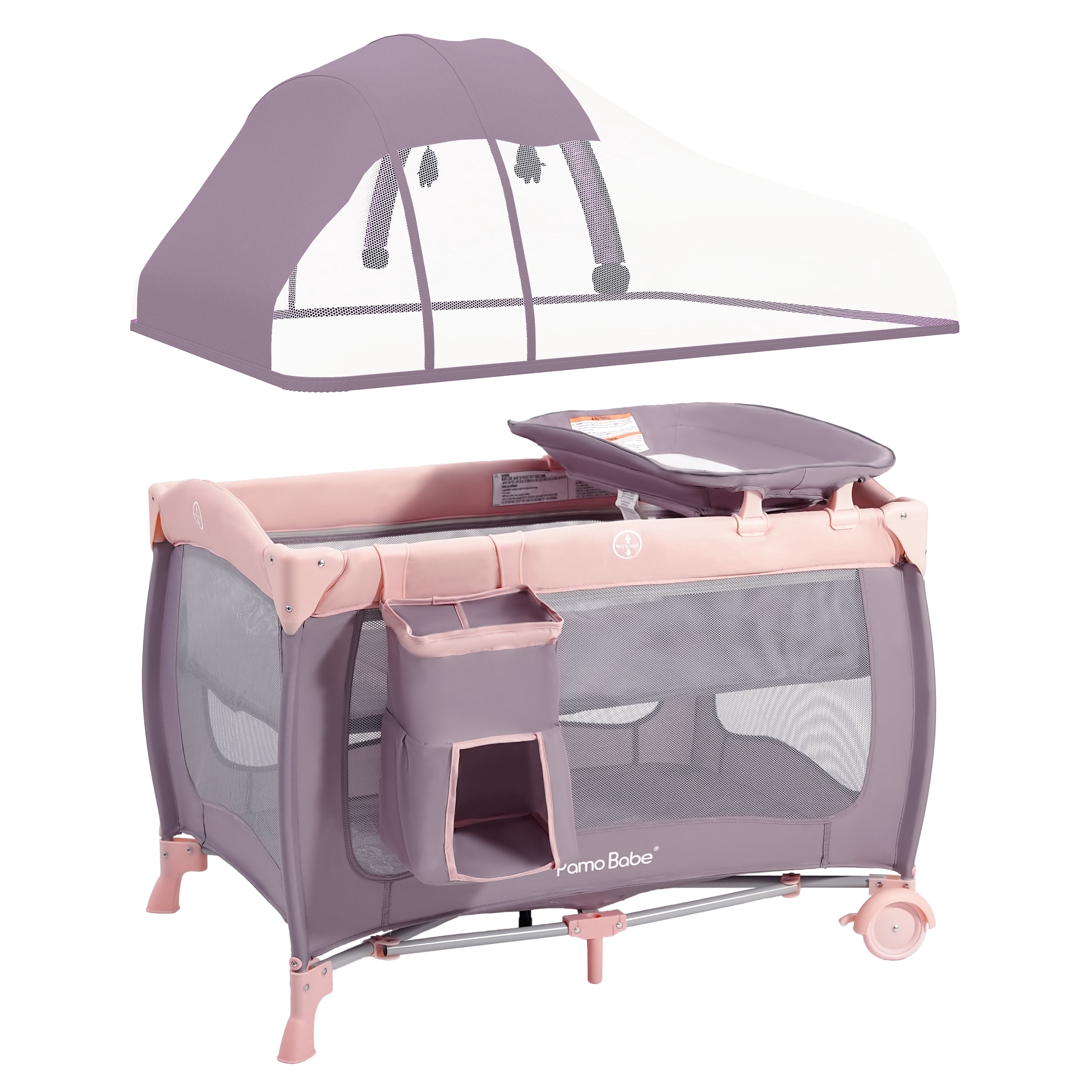 Pamo Babe Baby Playard, Foldable with Changing Table, Bassinet, Canopy ...