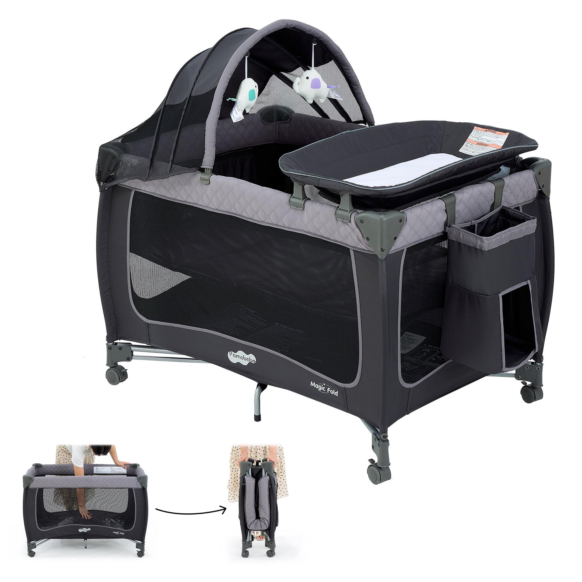 Pamo Babe Baby Playard, Magic Fold 1 Step Portable Playpen Changing ...