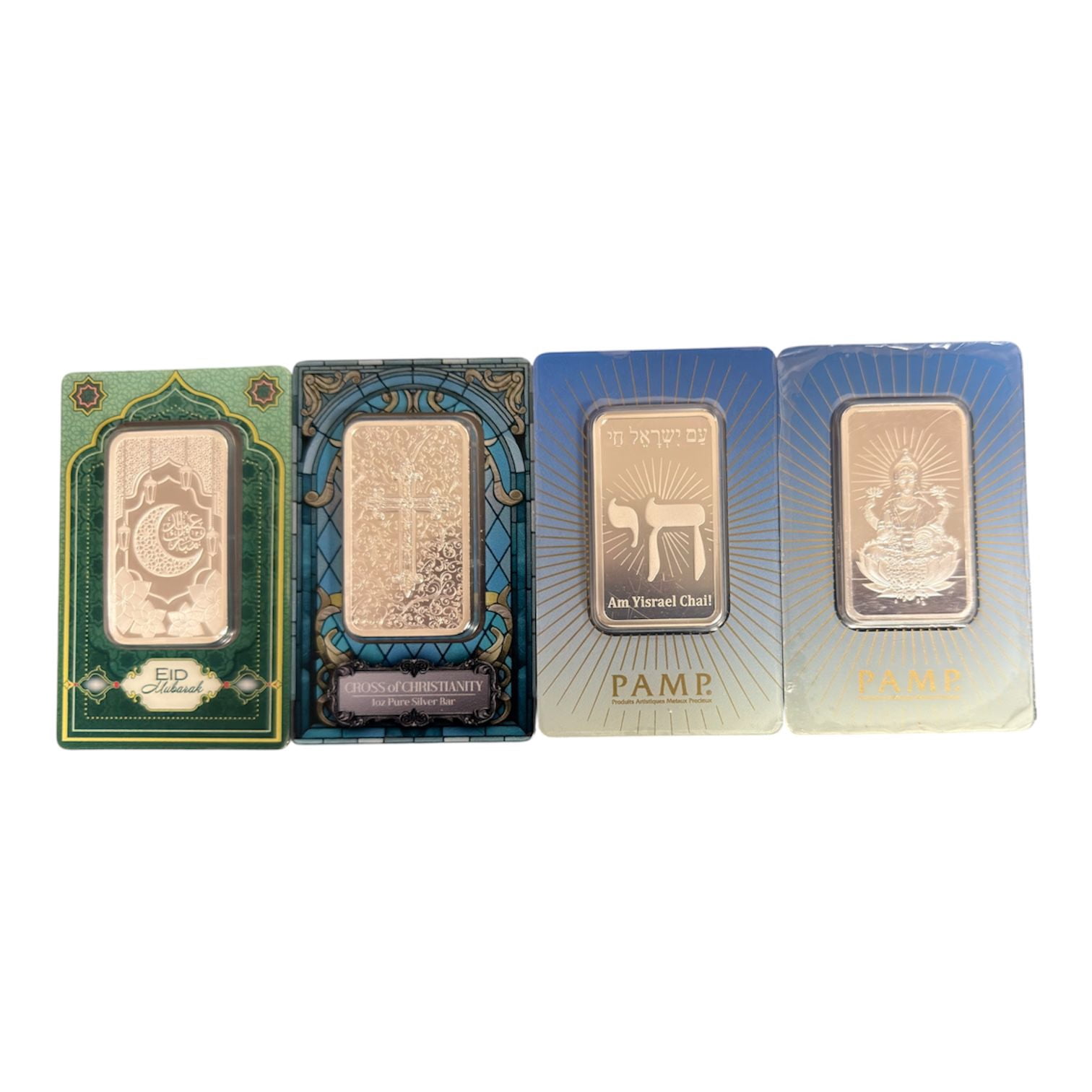 Pamp Religious 1 oz (Total 4oz) Silver Bars Set -Cross, Lakshmi, Eid ...